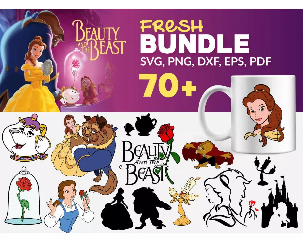 Beauty and the Beast Clipart Bundle, PNG & SVG Cut Files for Cricut