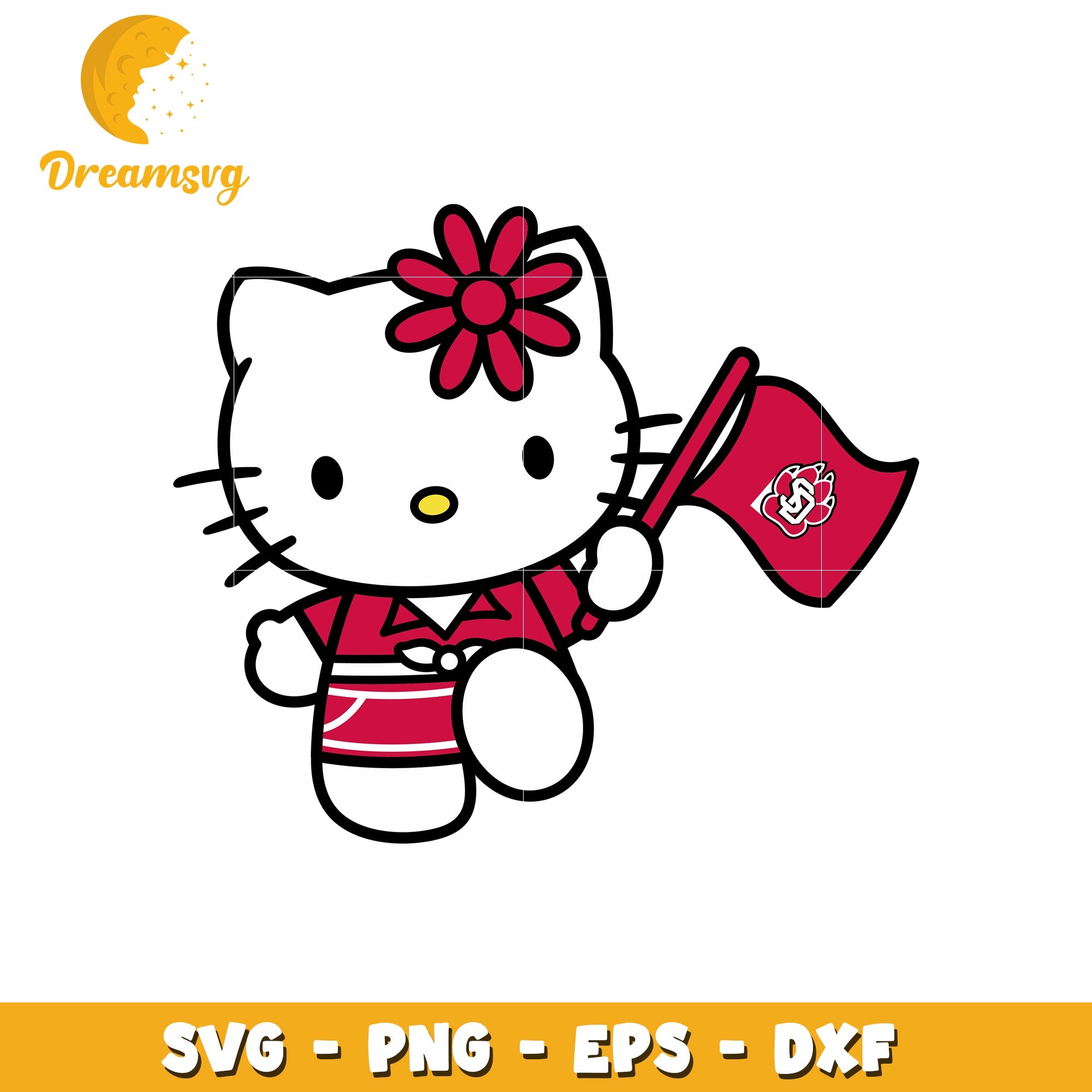 Cute Hello Kitty Vector Design with Flag SVG Format