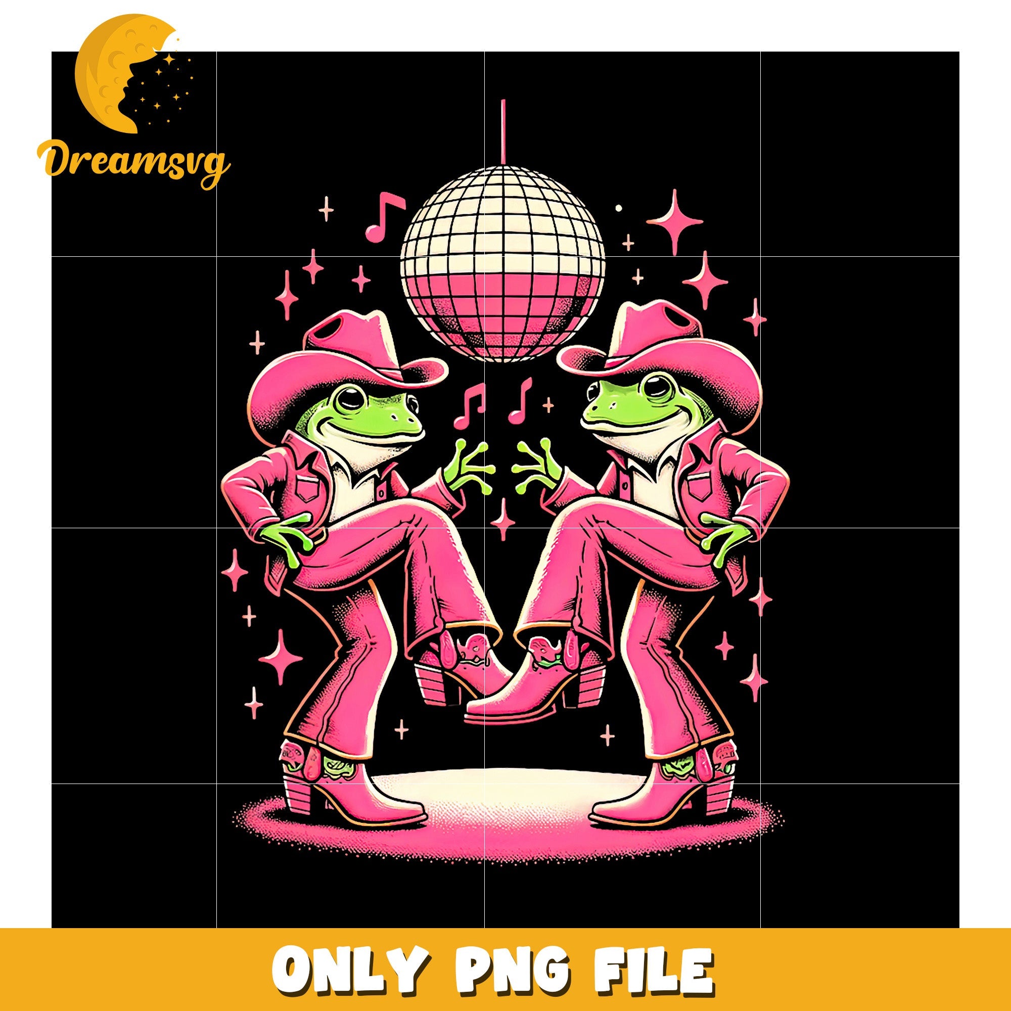Disco Frogs PNG Pink Cowboy Frogs Dancing