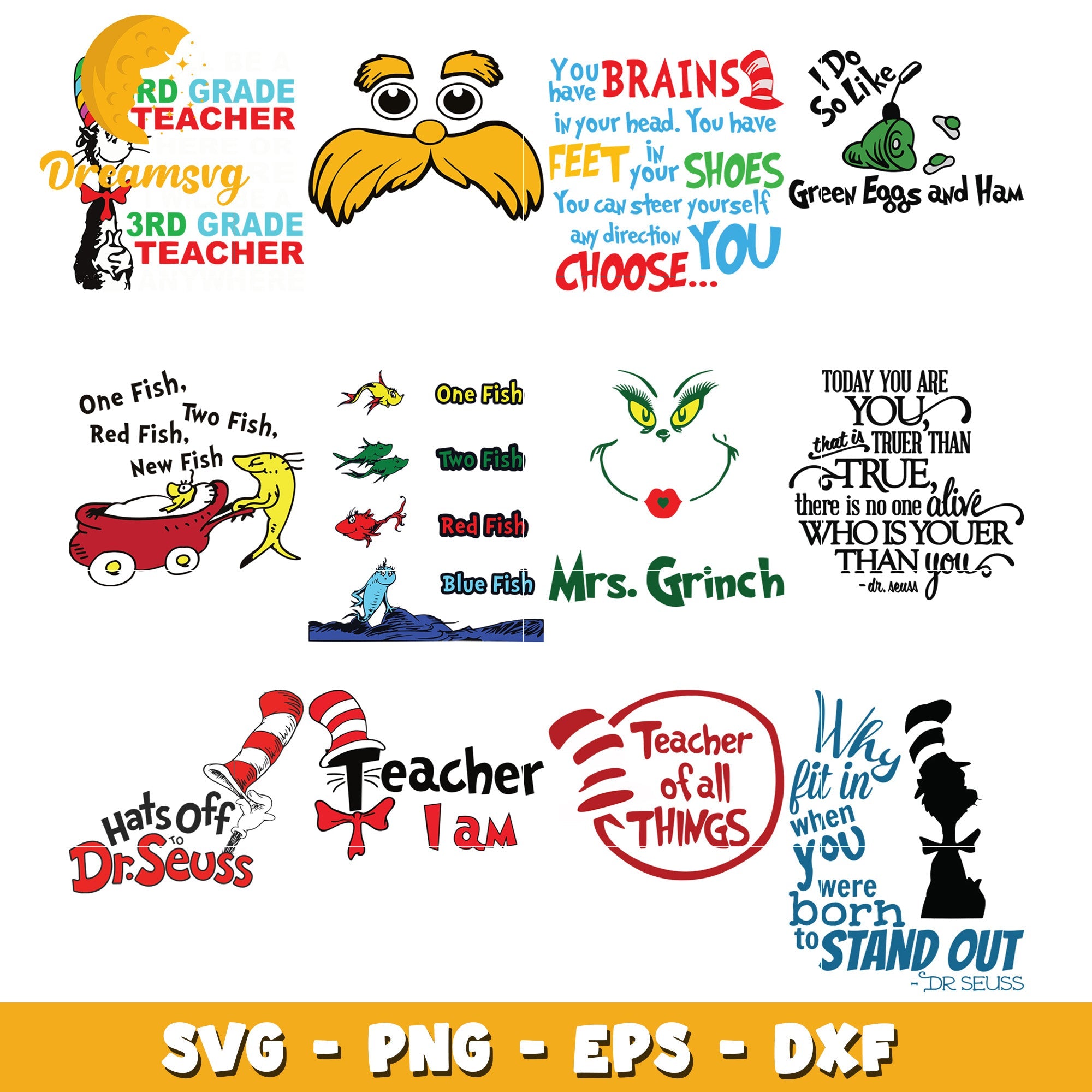 Dr Seuss Inspired Teacher Bundle SVG Designs Set