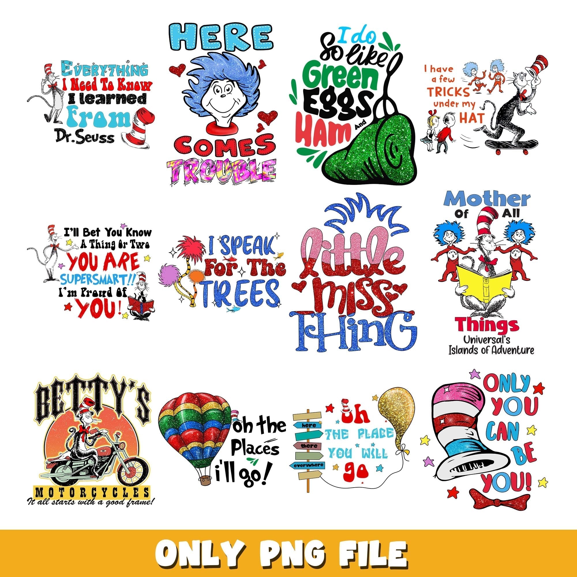 Dr Seuss Quotes png, Dr Seuss bundle png, cartoon png