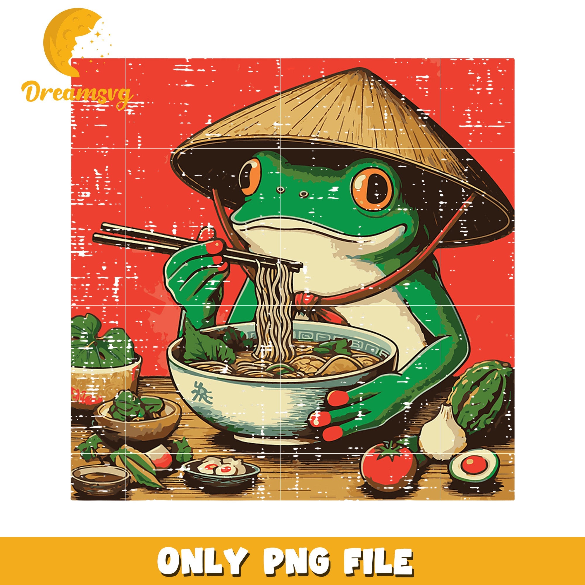 Frog Eating Ramen PNG Sublimation Design