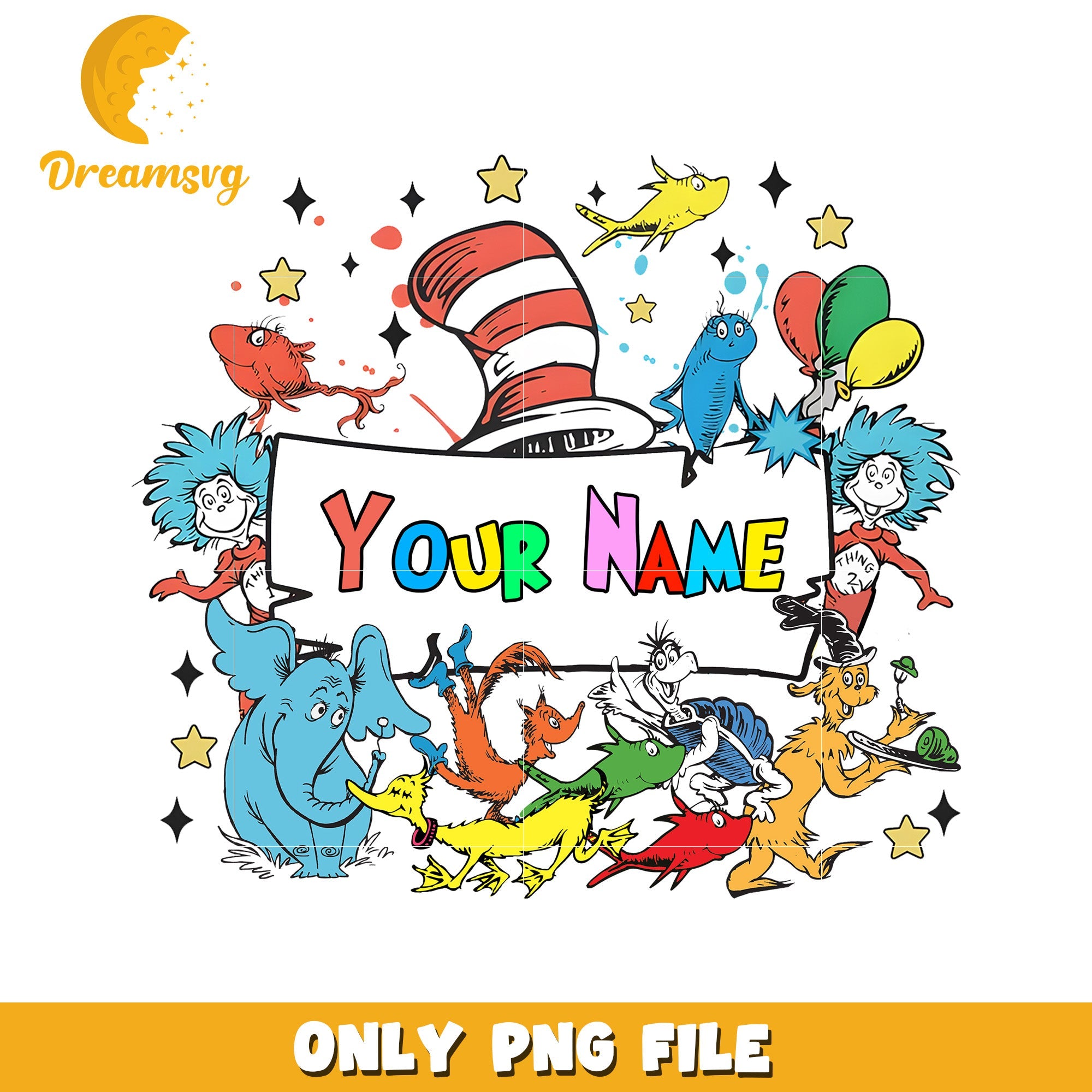 Personalized Dr Seuss Party Theme PNG File for Kids Fun