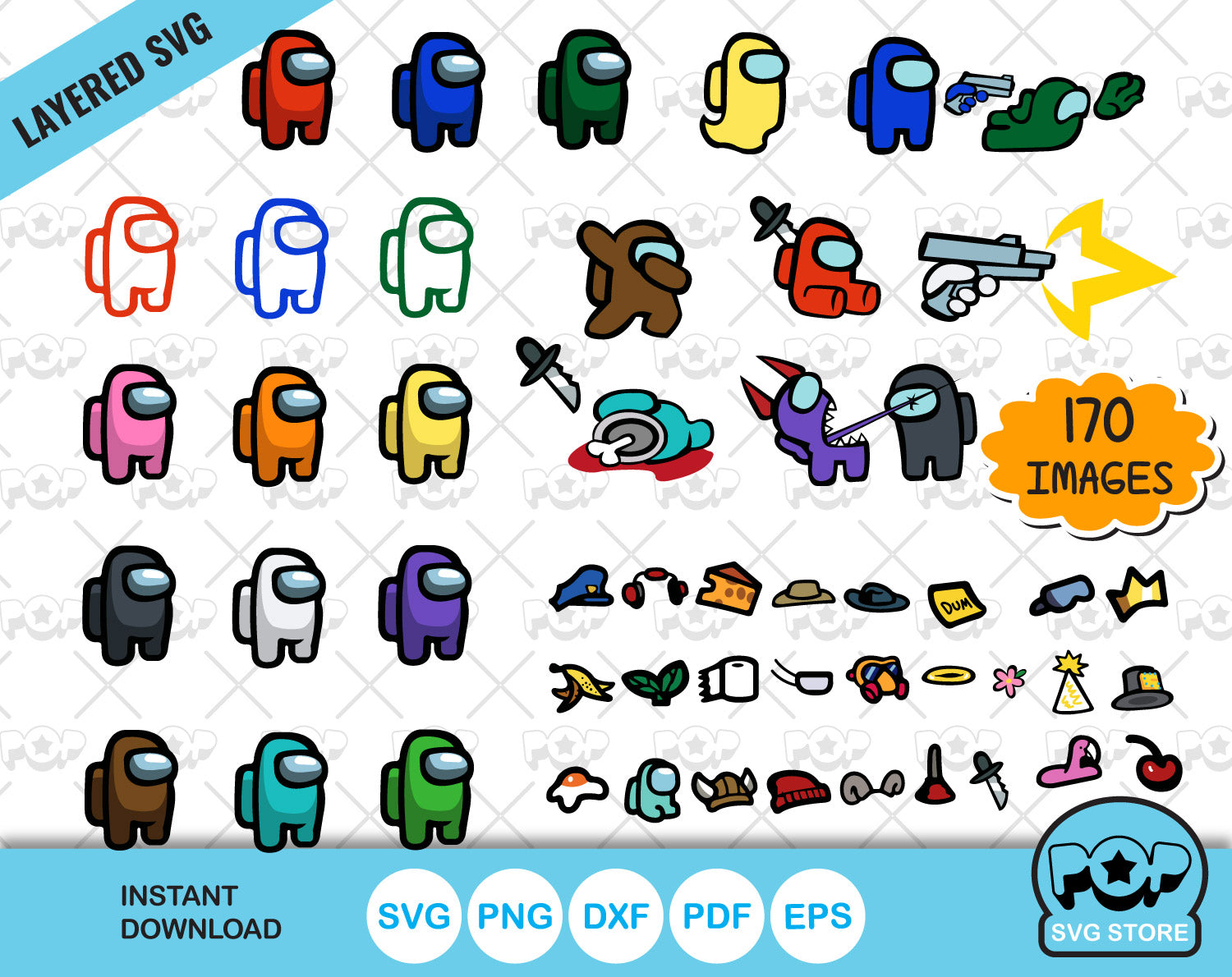 Among Us 170 cliparts bundle, SVG cutting files for cricut silhouette,