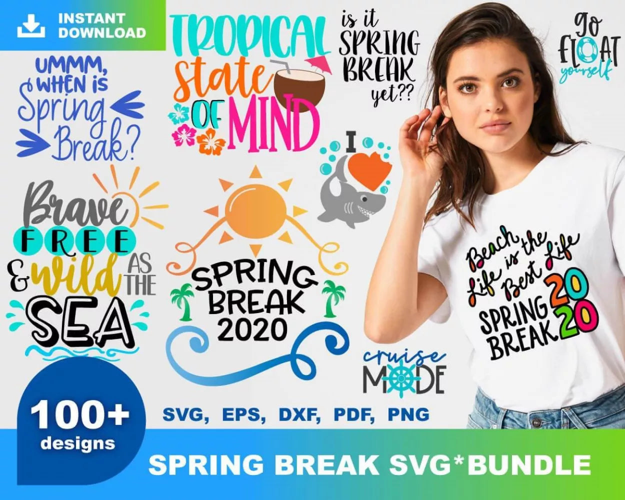 Spring Break PNG & SVG Bundle, 100+ Files For Cricut & Silhouette