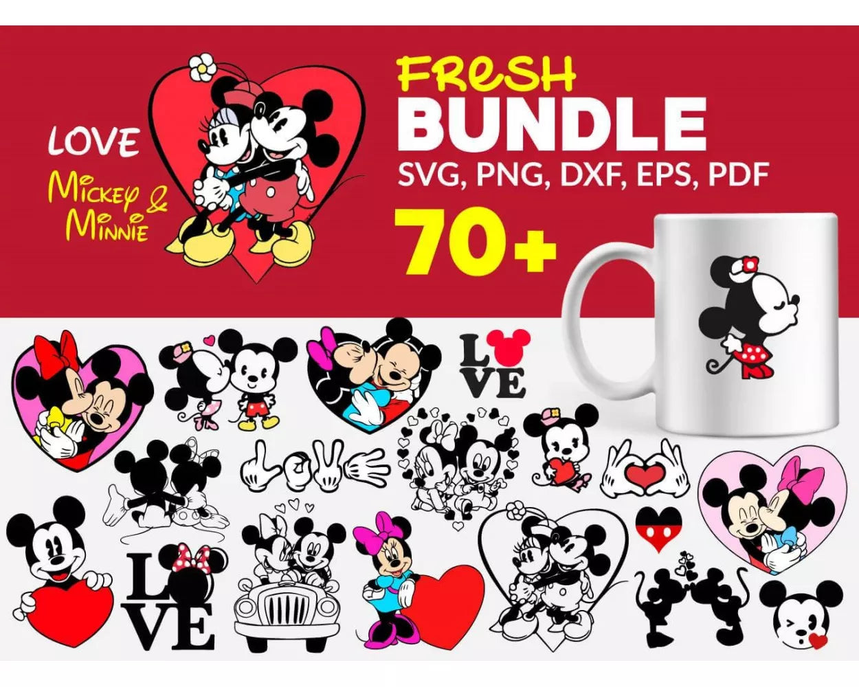 Mickey & Minnie Mouse Love SVG Bundle, Mickey Mouse Love SVG, Minnie M