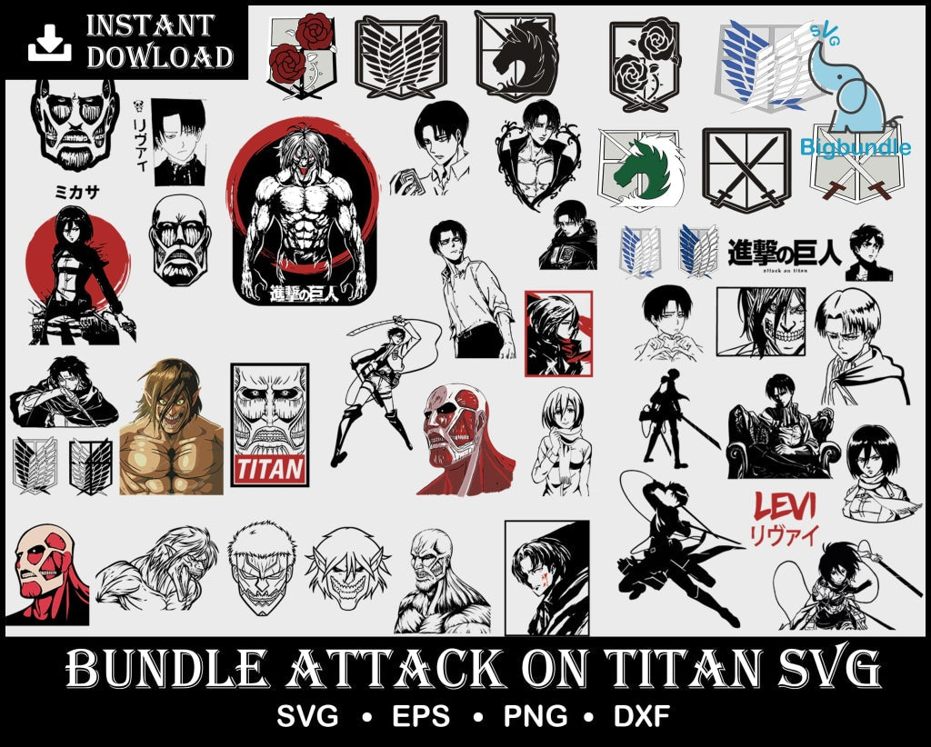100+ Attack On Titan Design, AOT Bundle, AOT svg, Levi Aot, Singeki No