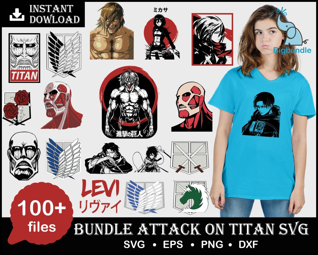 100+ Attack On Titan Design, AOT Bundle, AOT svg, Levi Aot, Singeki No