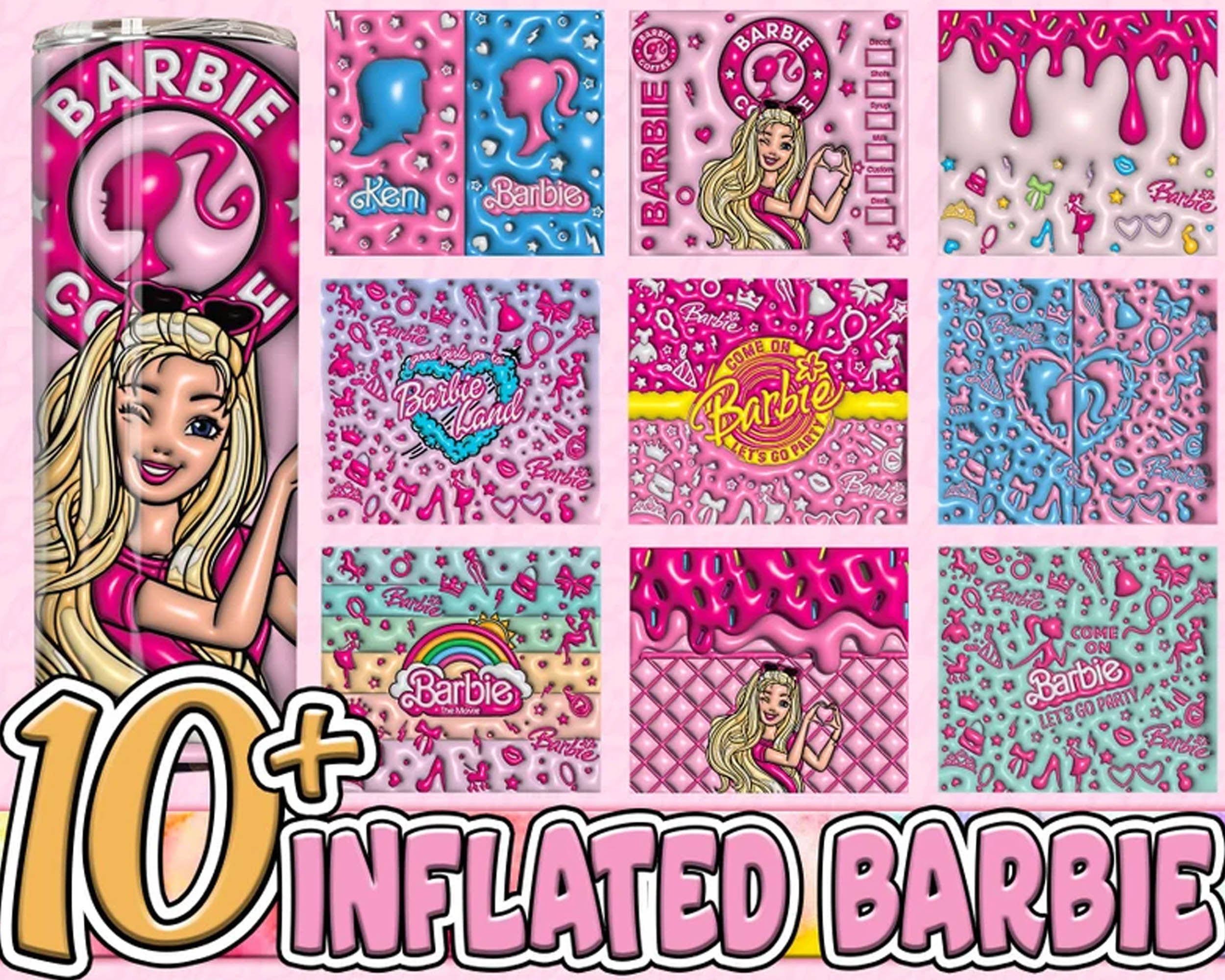 3D Inflated Barbie Tumbler Wrap | 3D Barbie Tumbler Wrap | Instant dow