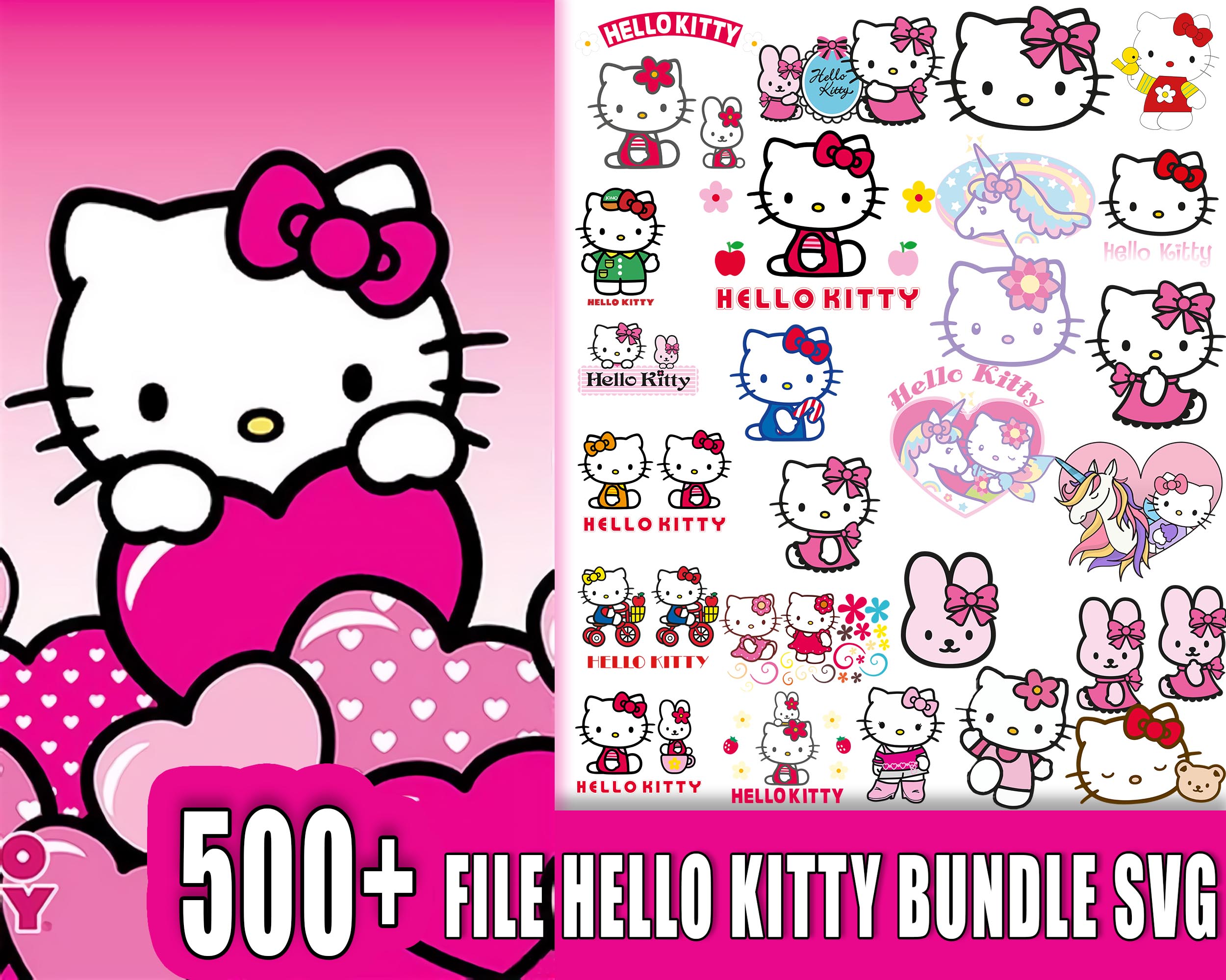 Hello Kitty SVG Bundle, Hello Kitty Clipart, Hello Kitty Silhouette Ve
