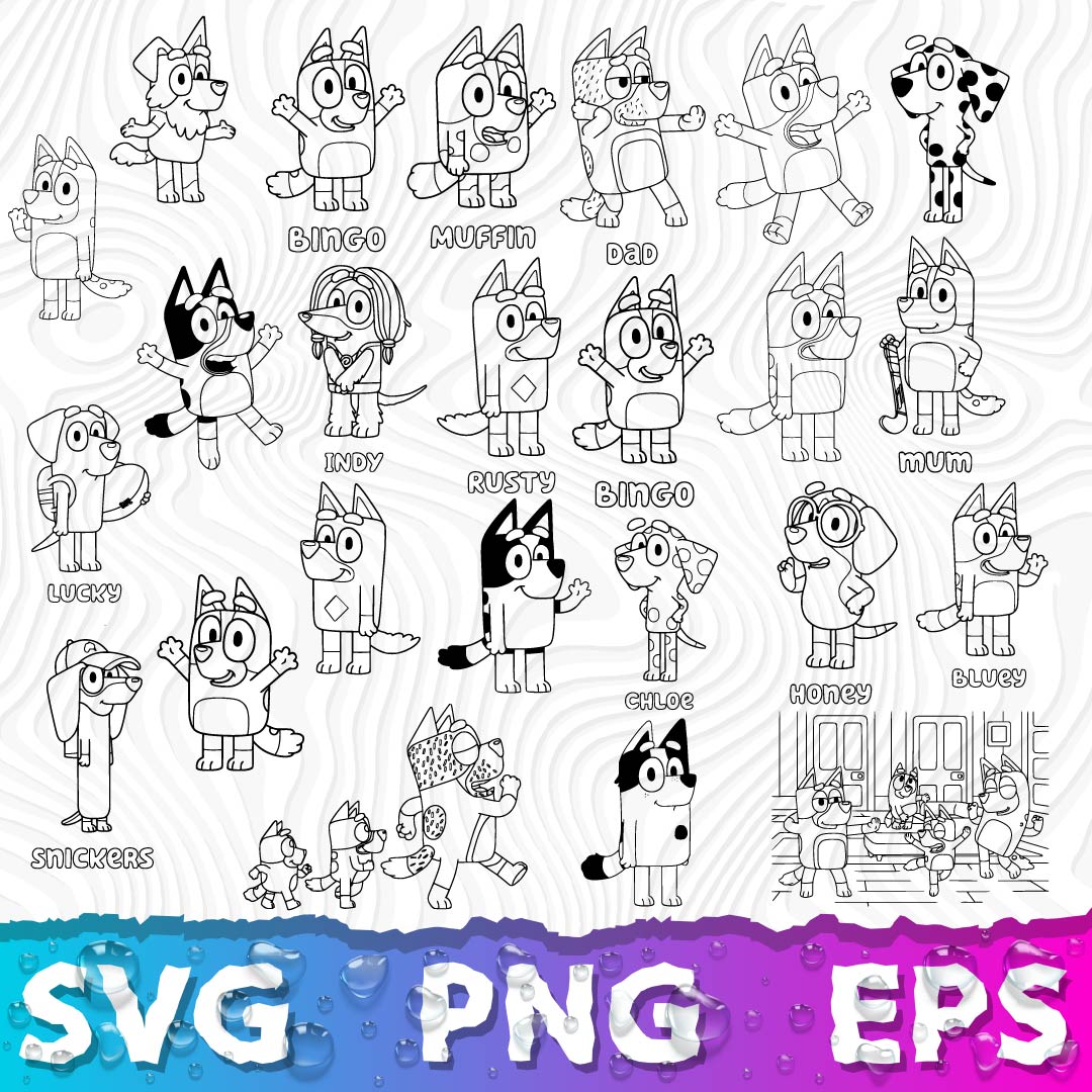 Bluey Outline SVG, Bluey And Bingo Outline, Coloring Pages Bluey, Blue