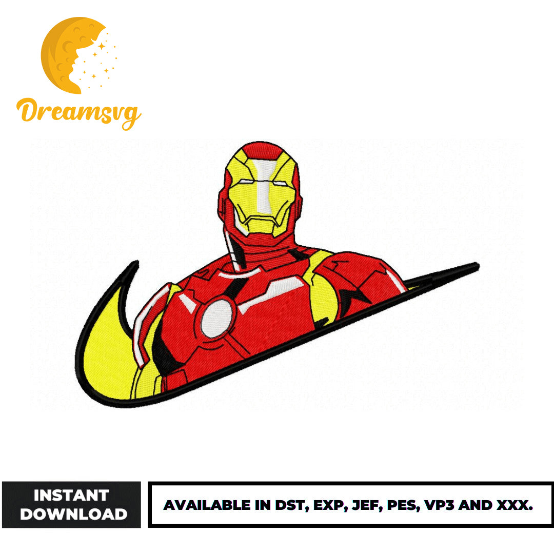 Iron man nike embroidery design, logo embroidery