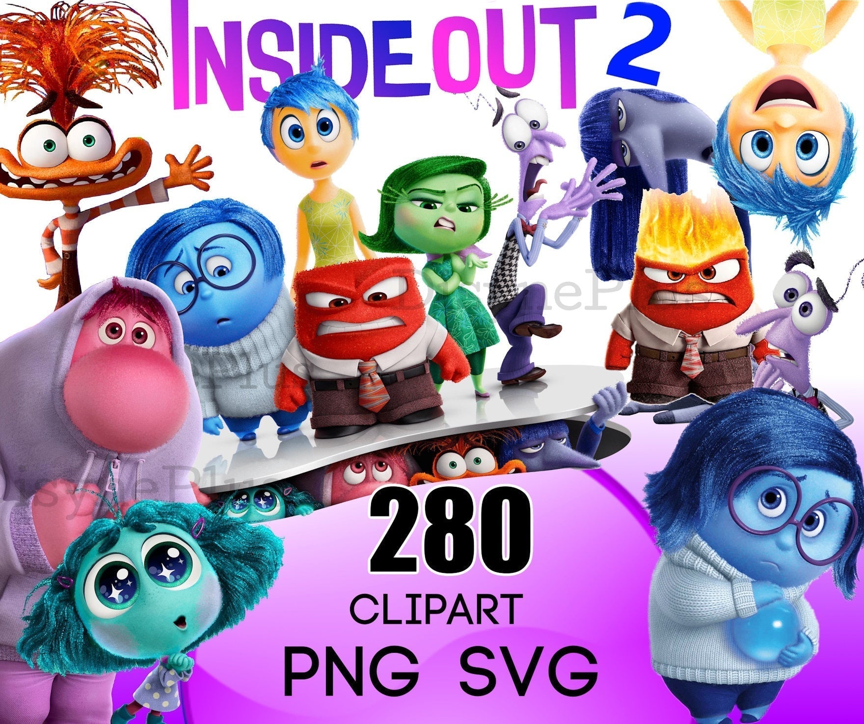 Inside Out 2 characters design png bundle, disney cartoon png, instant