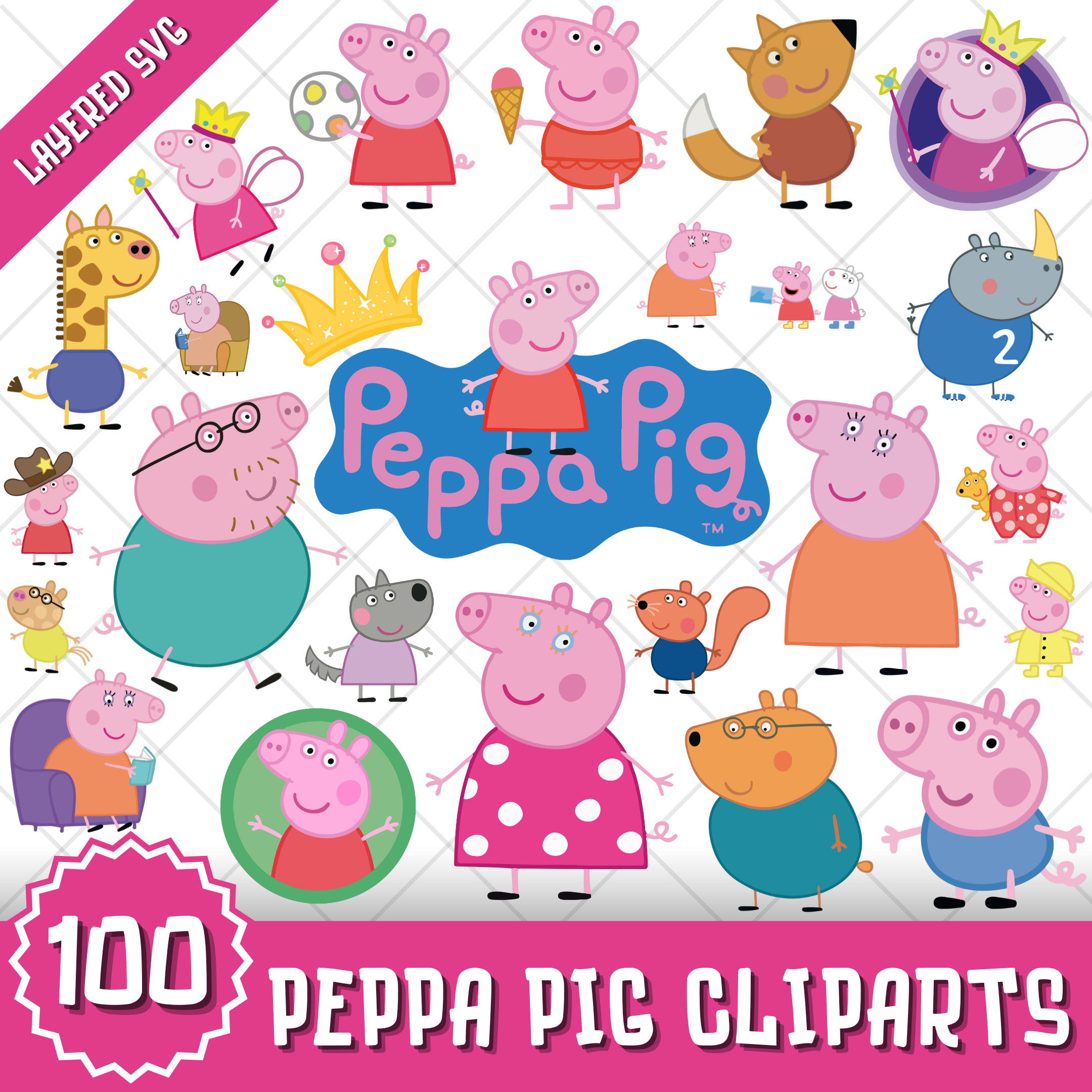 Peppa Pig Clipart Bundle, Cartoon Peppa Pig SVG Cut Files for Cricut