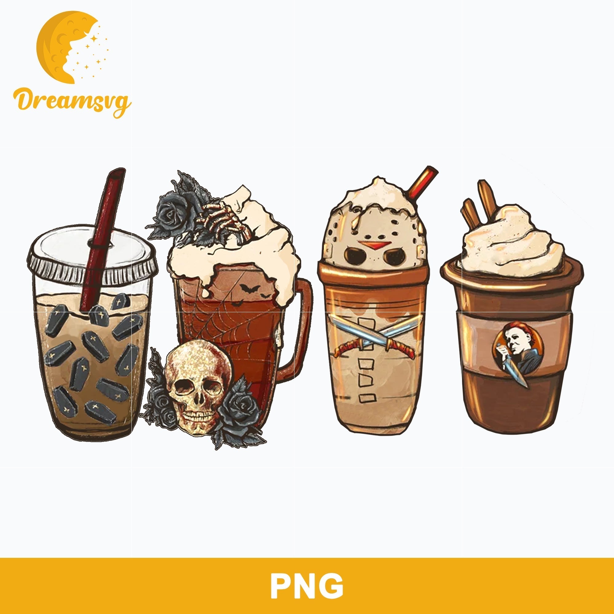 Horror Fall Halloween Coffee Png, Scary Movie Halloween Horror Killers