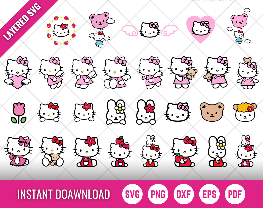Hello Kitty Clipart Bundle, Hello Kitty SVG Cut Files For Cricut / Sil