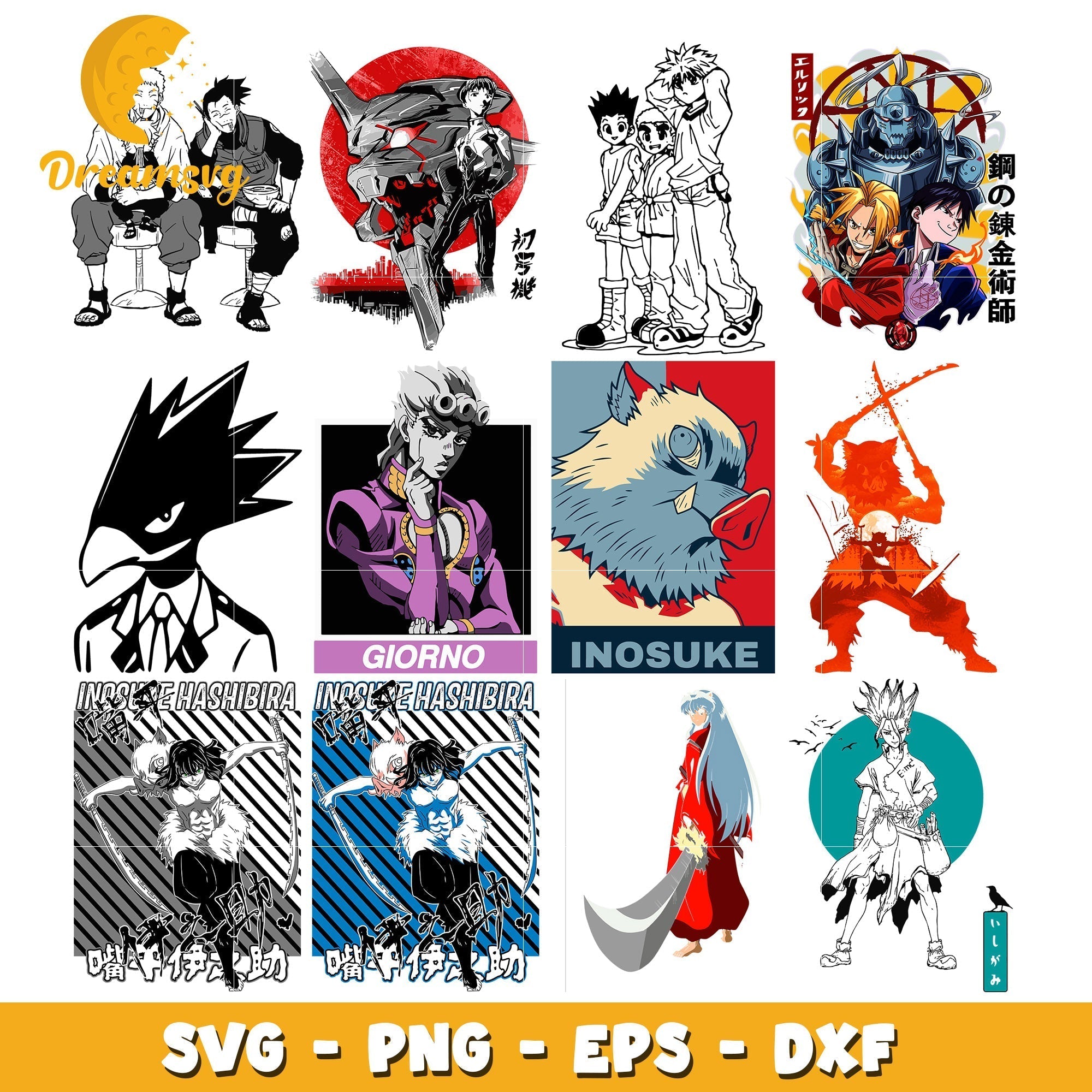 Inosuke hashibira anime bundle svg, popular anime characters svg