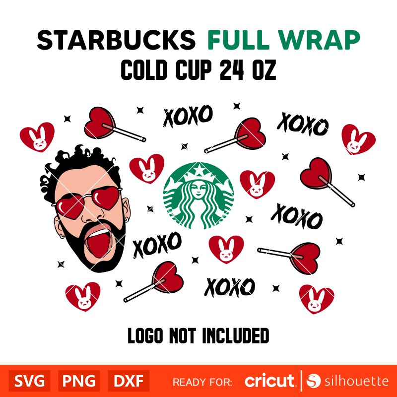 Bad Bunny Valentine Full Wrap Svg, Starbucks Svg, Coffee Ring Svg, Col