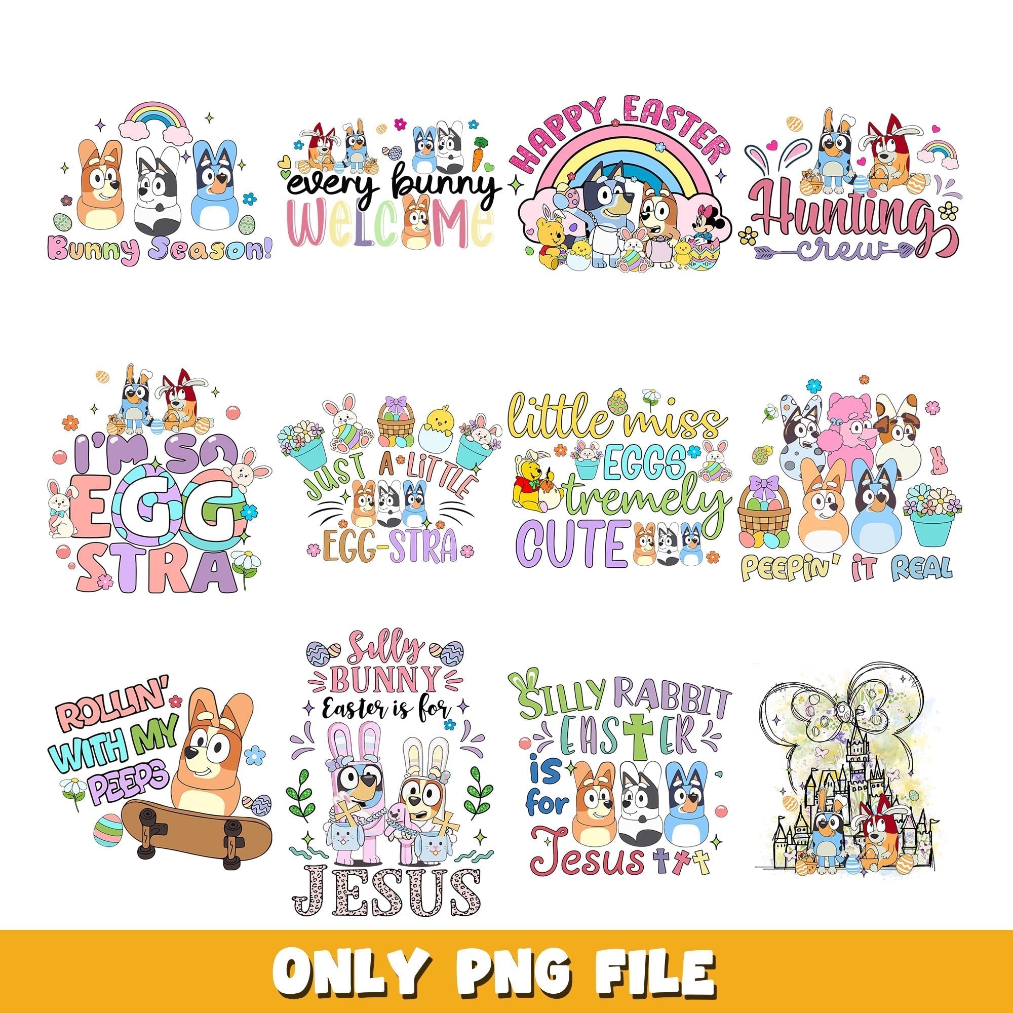 Bluey and friends happy easter png,Bluey bundle png, cartoon png