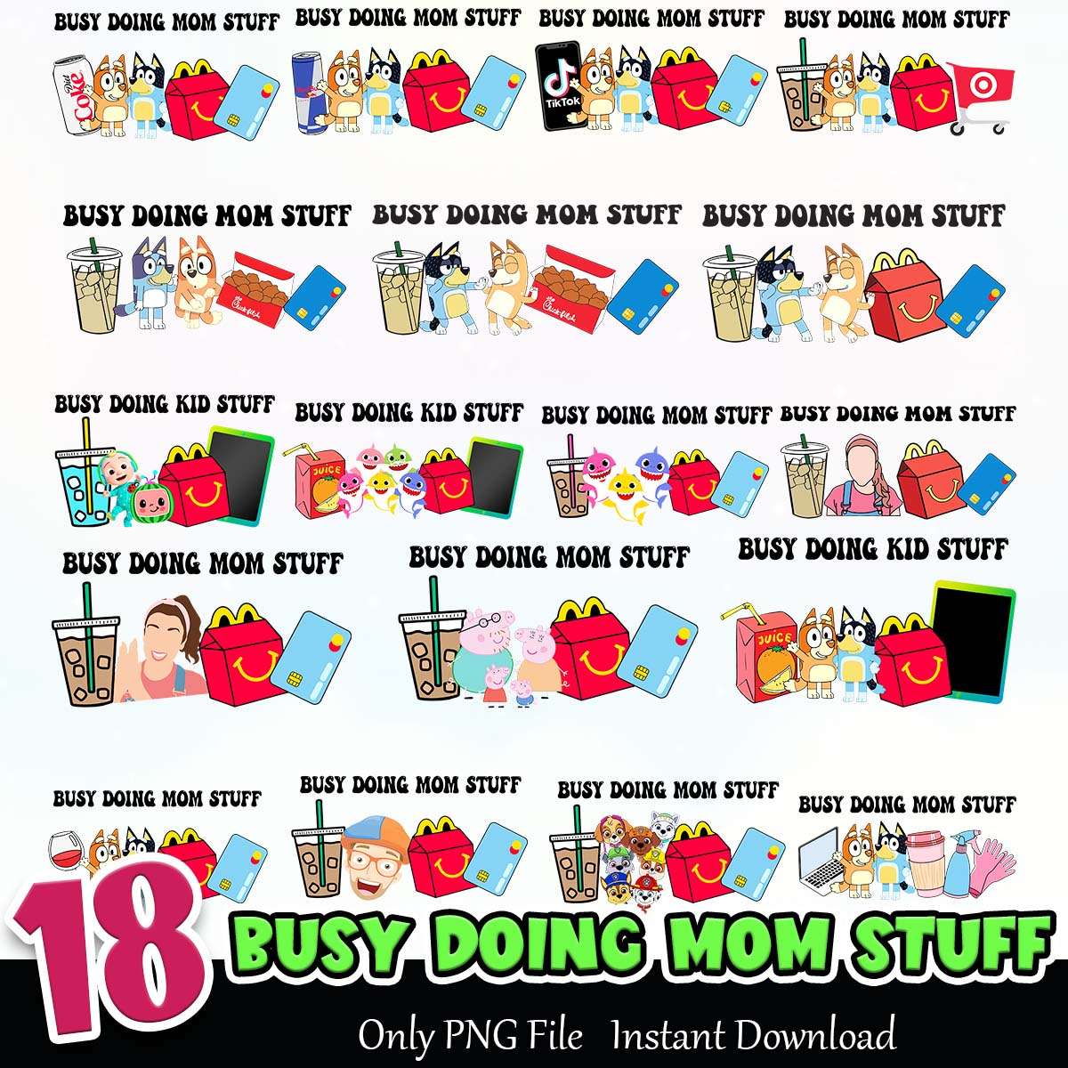 Busy Doing Mom Stuff PNG Bundle Sublimation Instant Download
