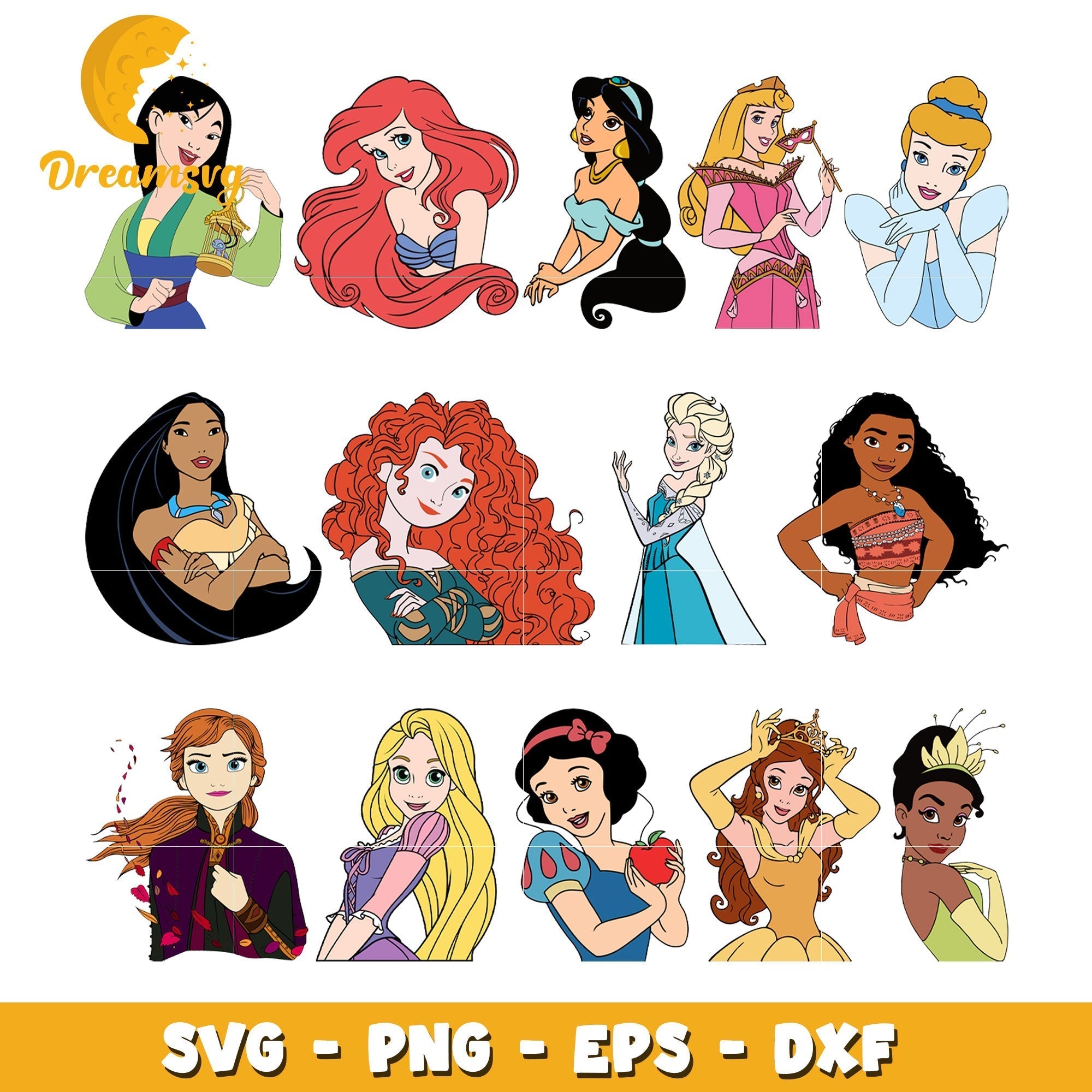 Cartoon disney princess bundle svg, disney princesses svg