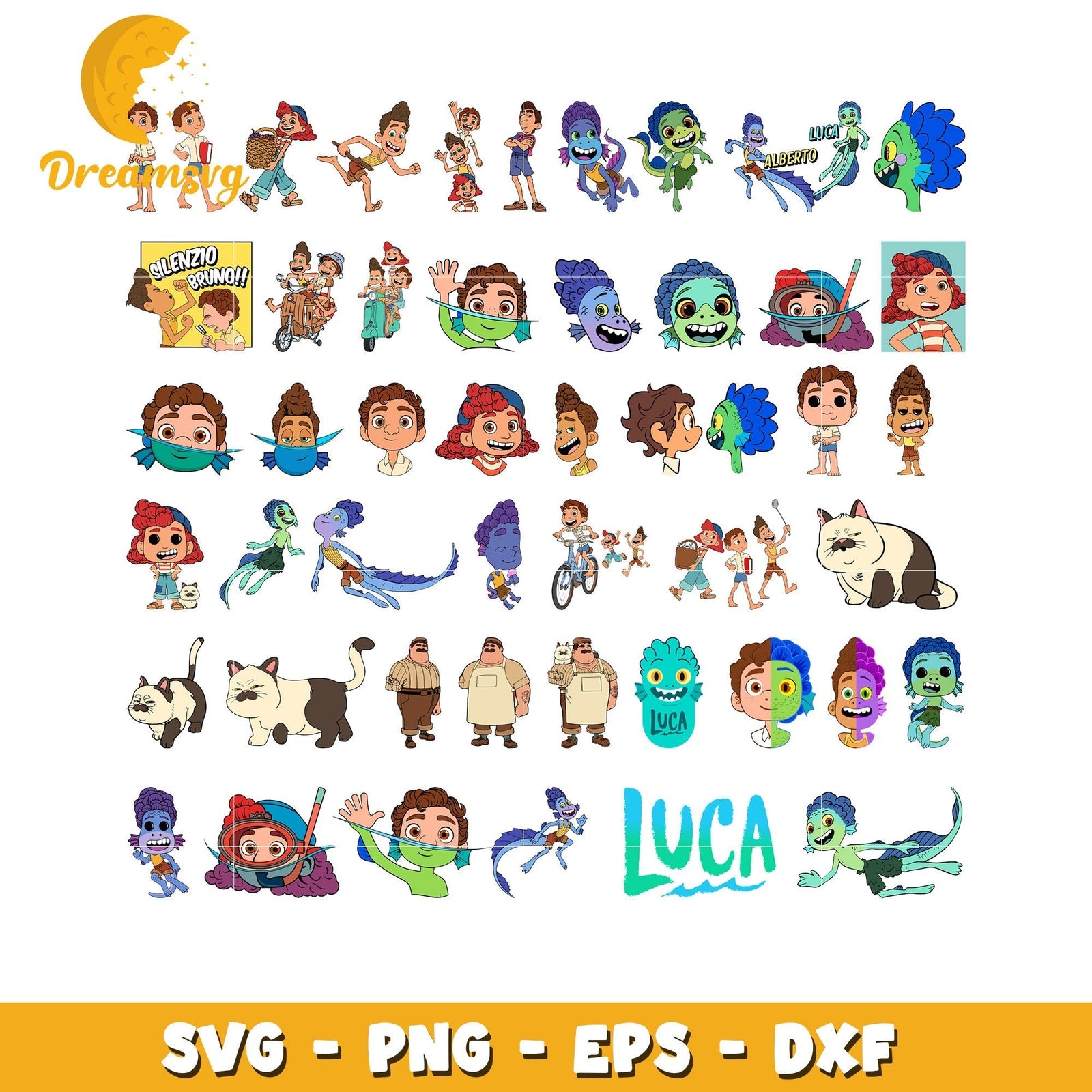 Disney cartoon luca characters bundle svg, lucas disney movie svg