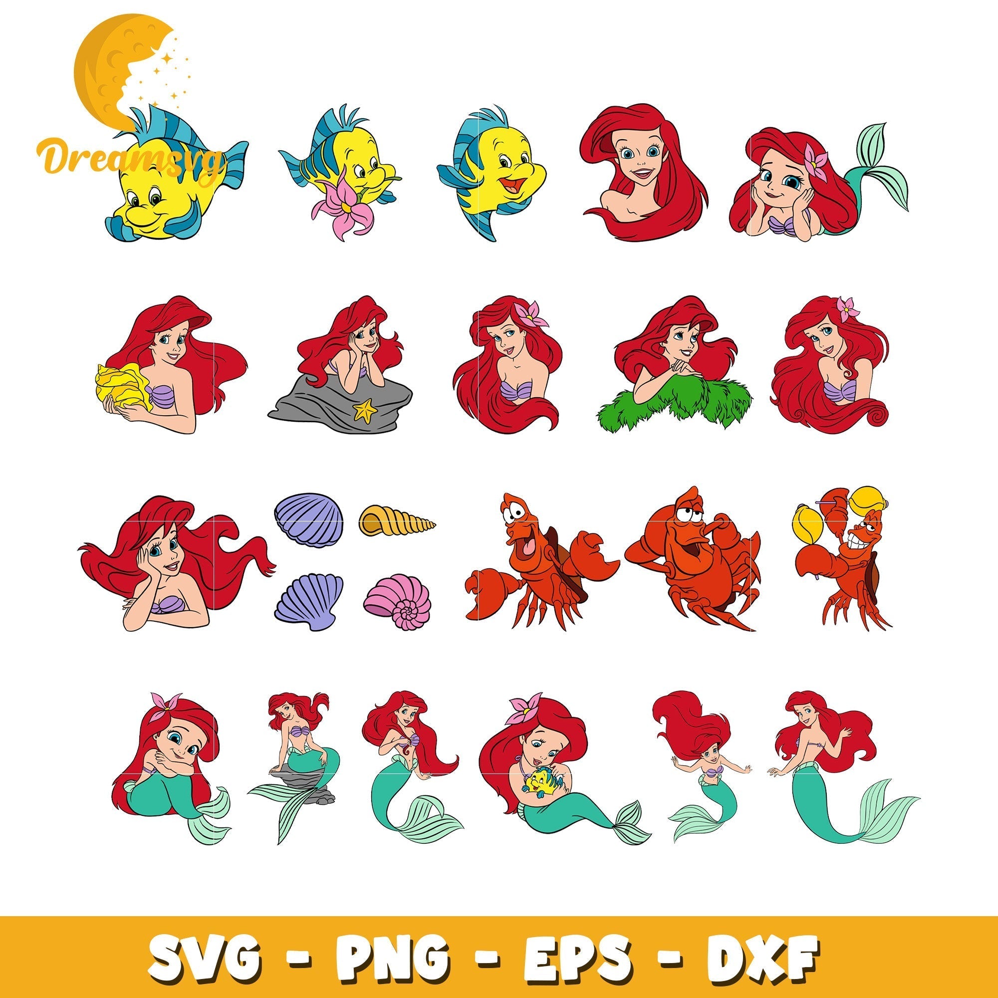 Princess ariel characters bundle svg, the little mermaid svg