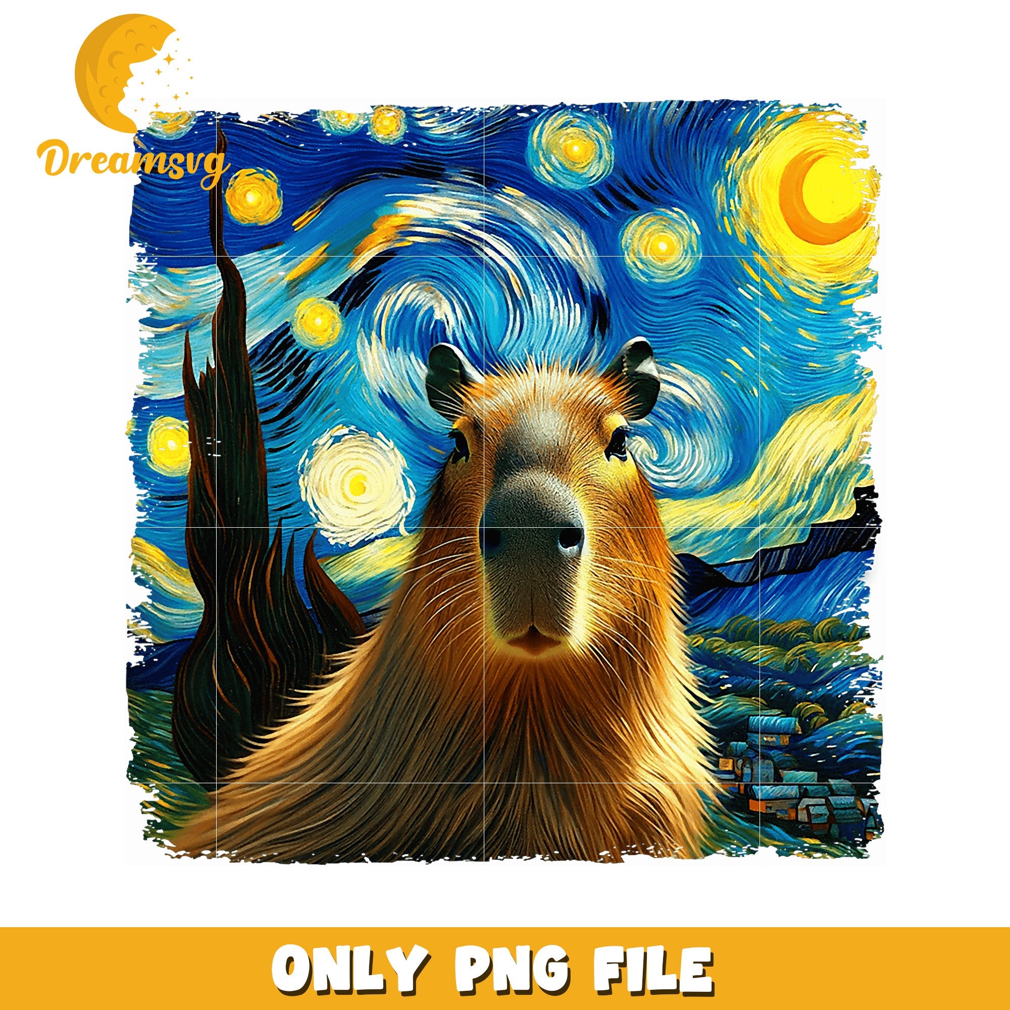 Capybara Art in Starry Night Style PNG Format Download