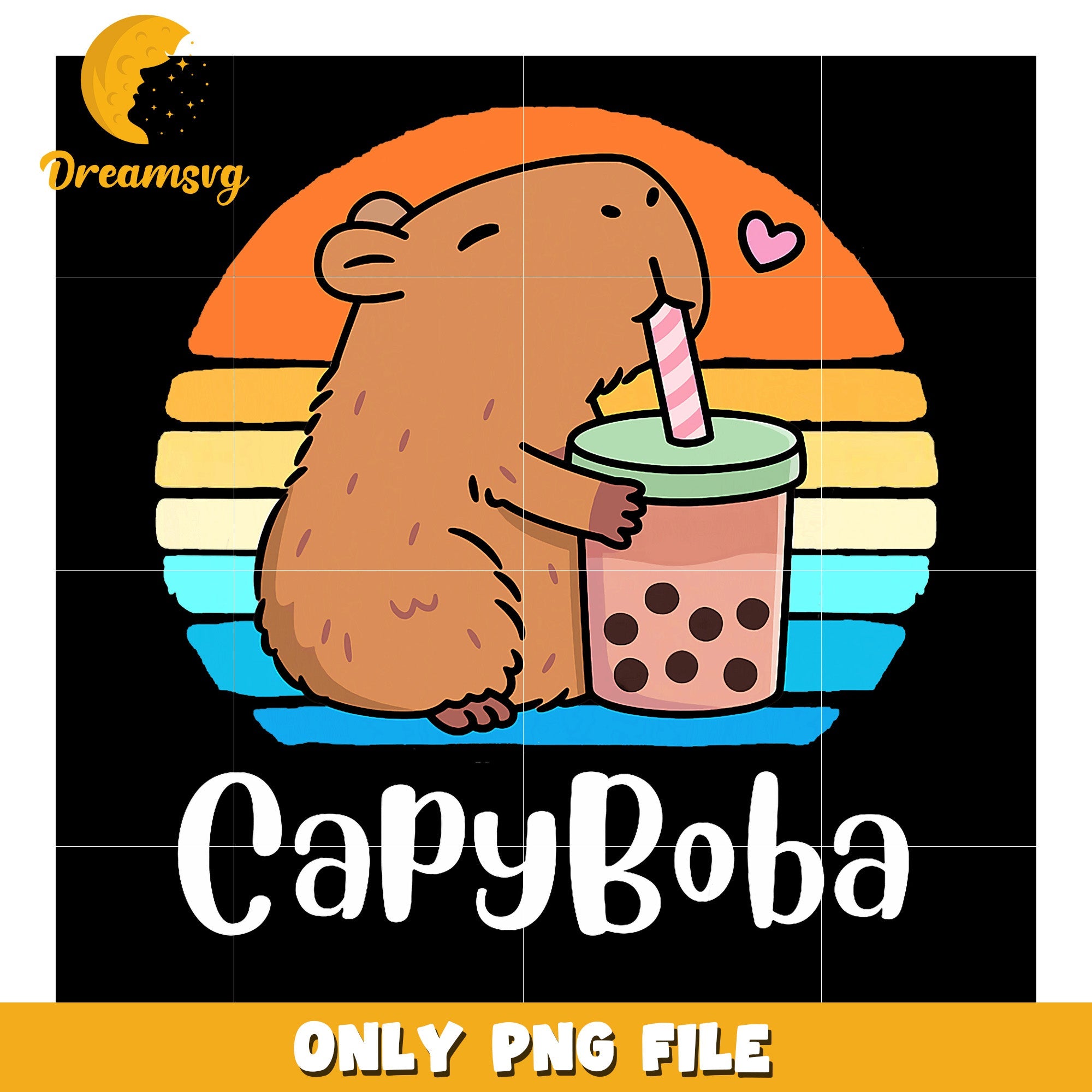Capybara Boba PNG Design Cute Retro Graphic