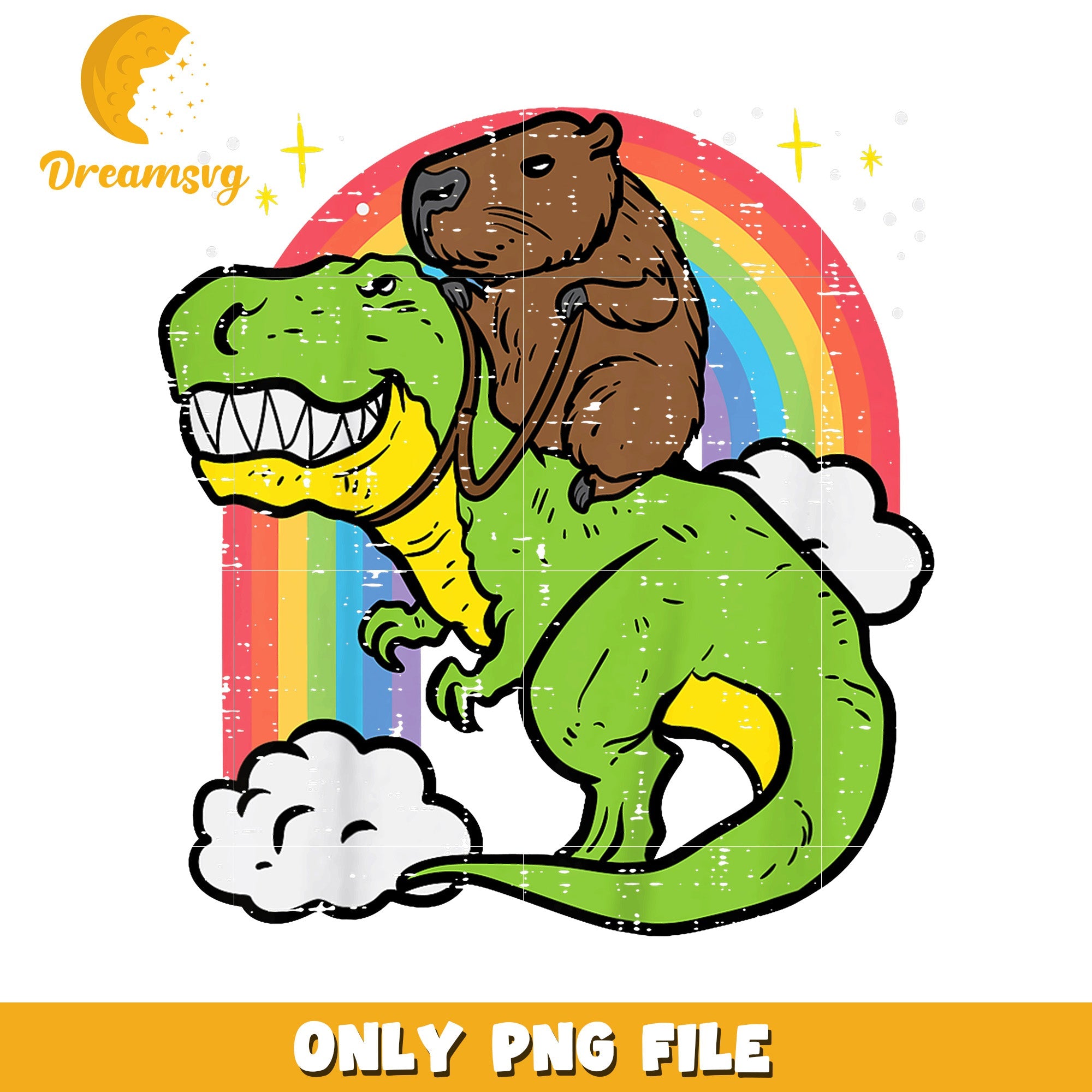 Capybara Riding T Rex Rainbow PNG