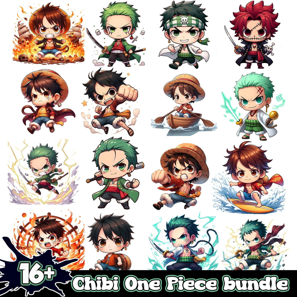 Chibi One Piece 16+ PNG – Printy Studio