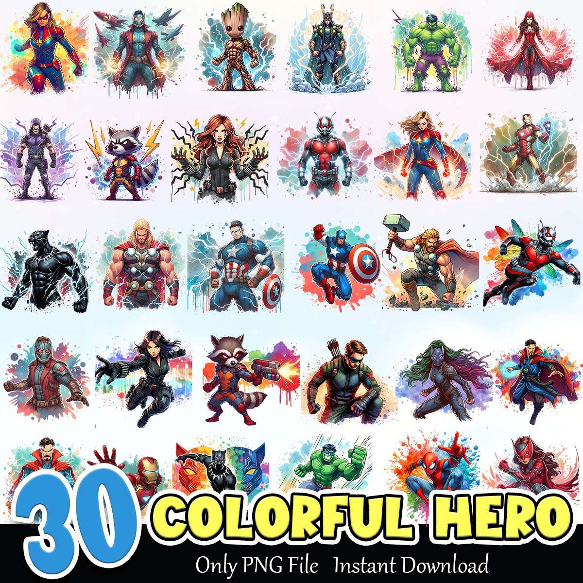 Colorful Hero Bundle PNG Instant Download