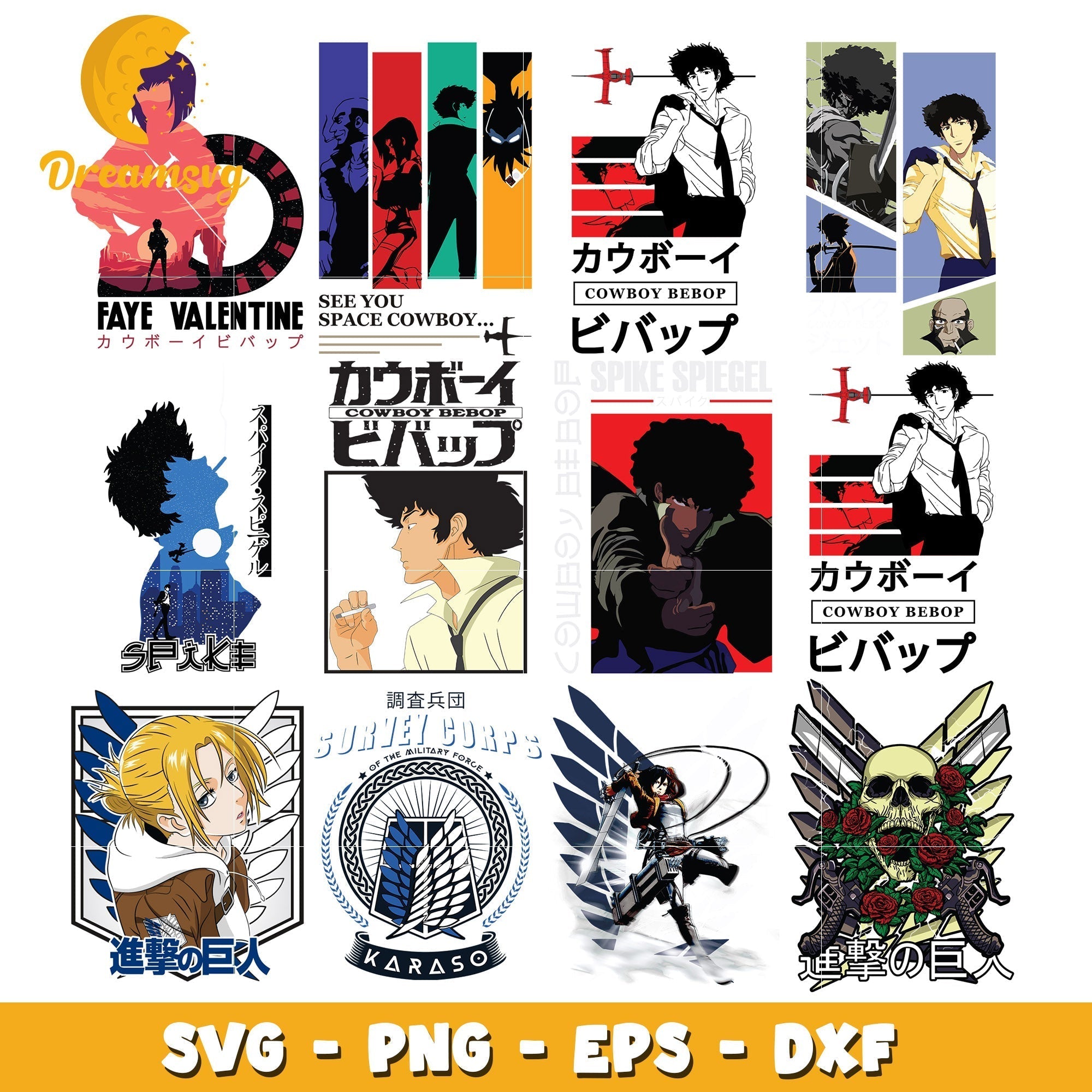 Cowboy bebop characters design bundle svg, cowboy bebop svg