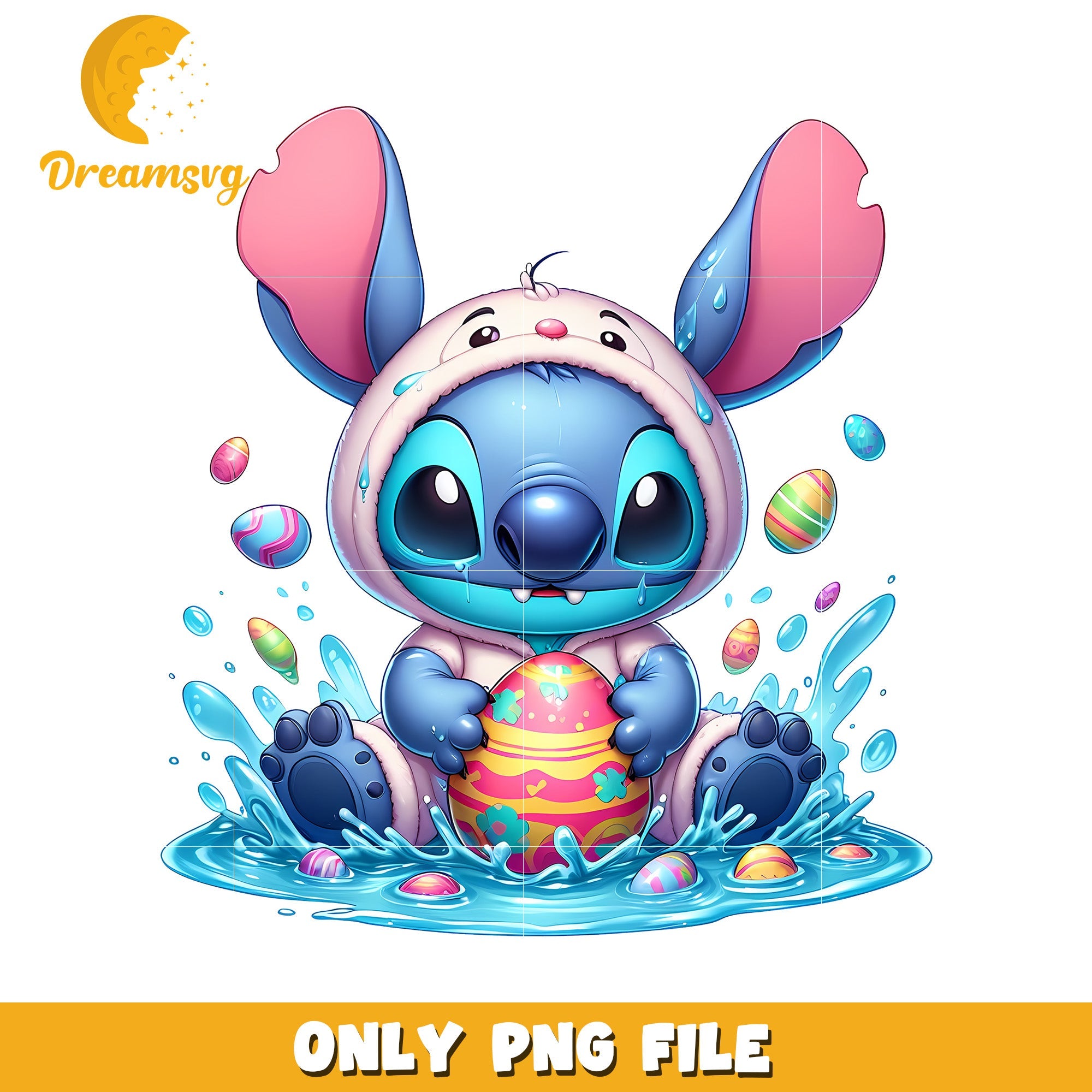 Cute Blue Character with Easter Eggs Splashing Water PNG