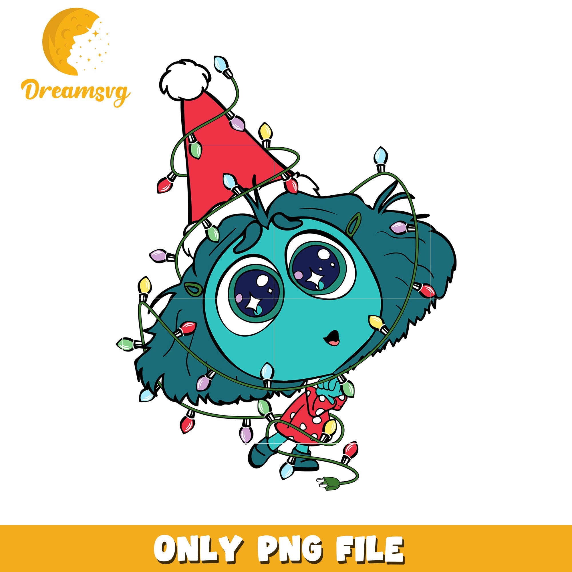 Cute Holiday Character with Lights and Santa Hat PNG