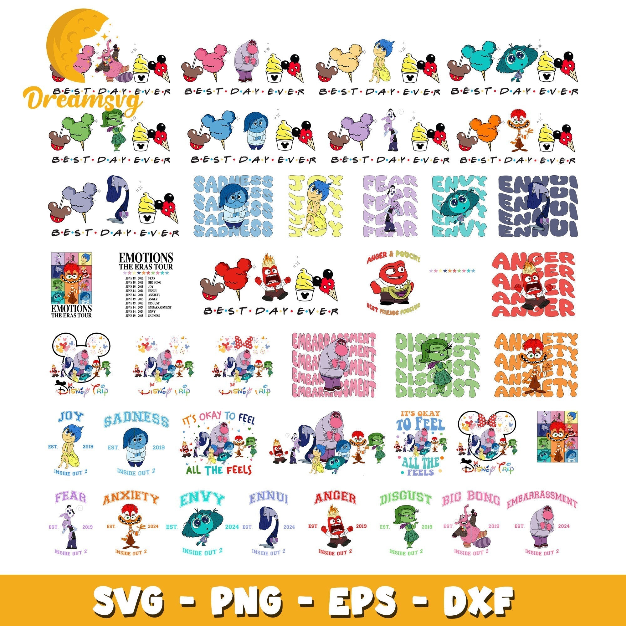 Inside out characters name design bundle svg, disney inside out 2 svg