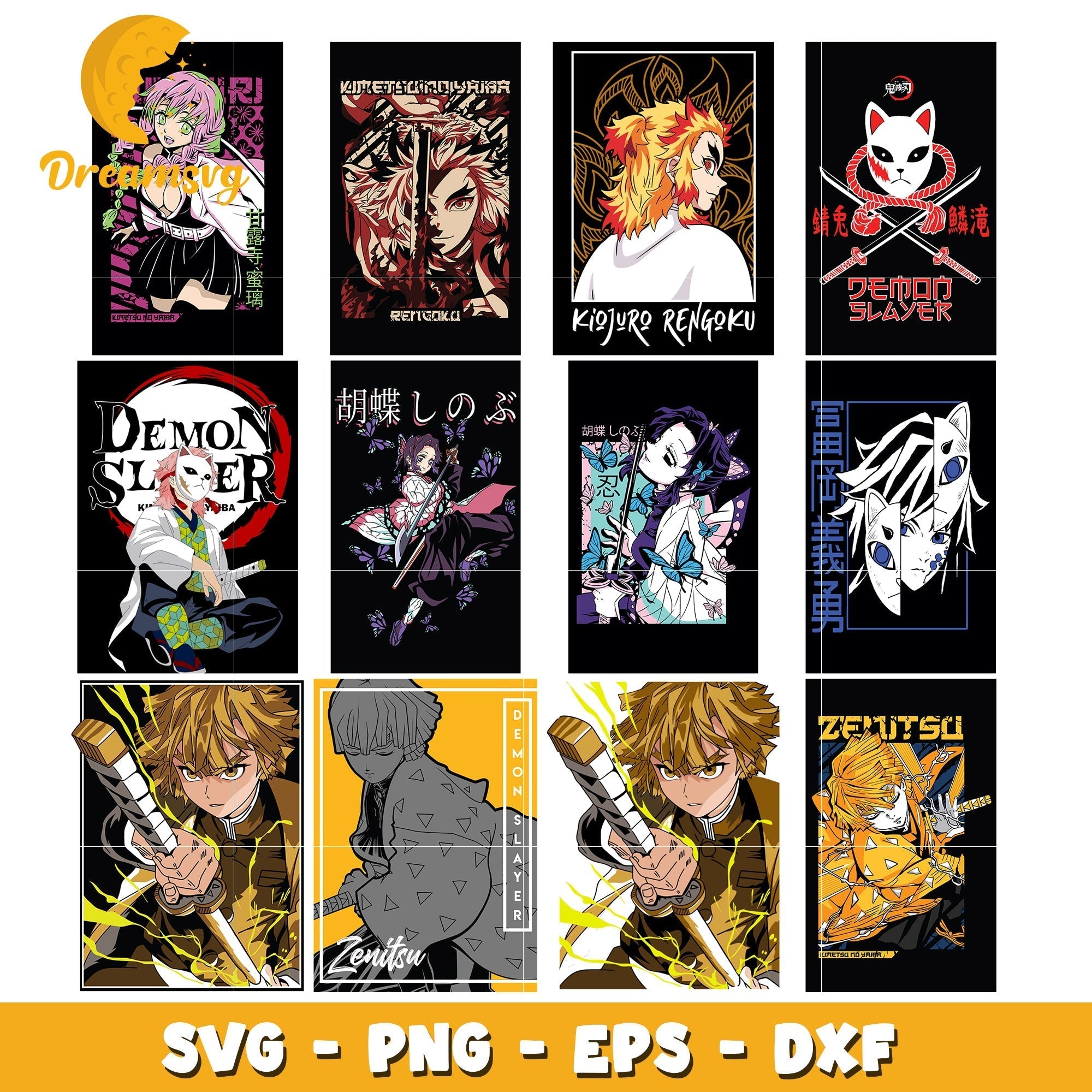 Members demon slayer bundle svg, anime kimetsu no yaiba svg