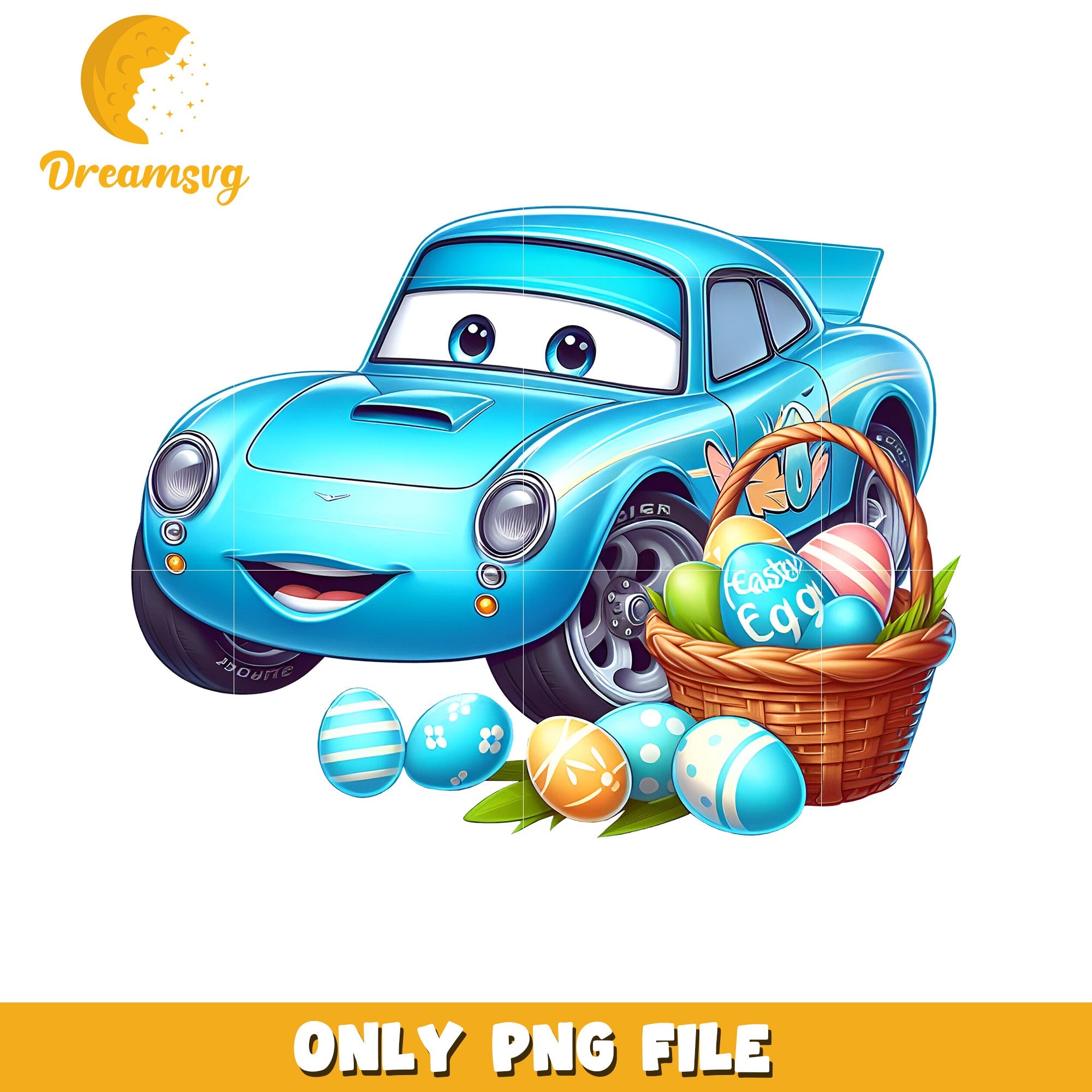 Easter Cars PNG Cute Cartoon Car with Eggs