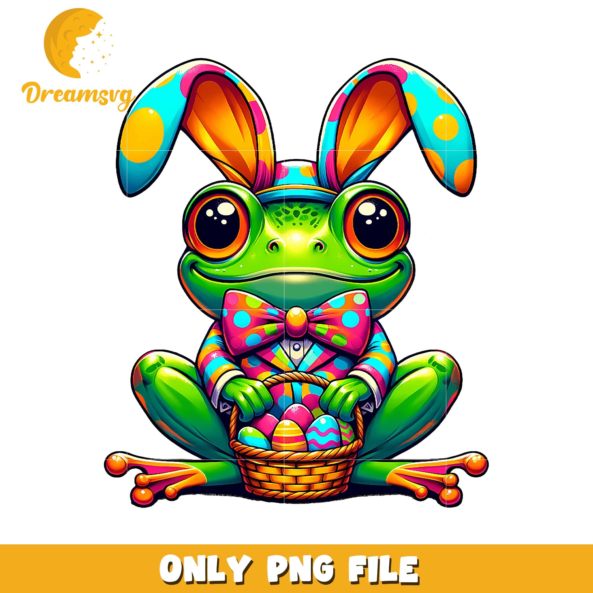 Easter Frog PNG Cute Bunny Frog with Eggs