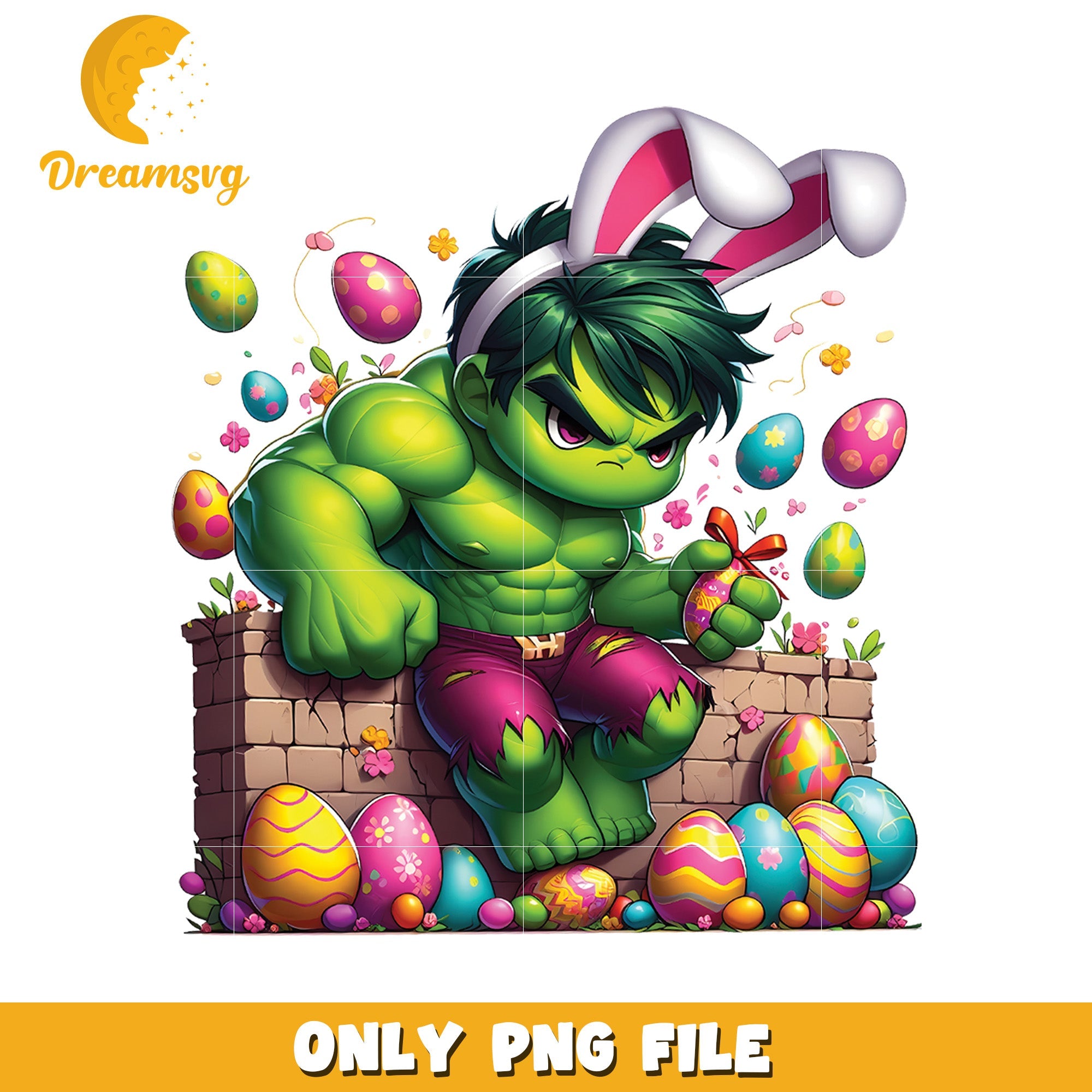 Easter Hulk PNG Cute Bunny Hulk with Eggs