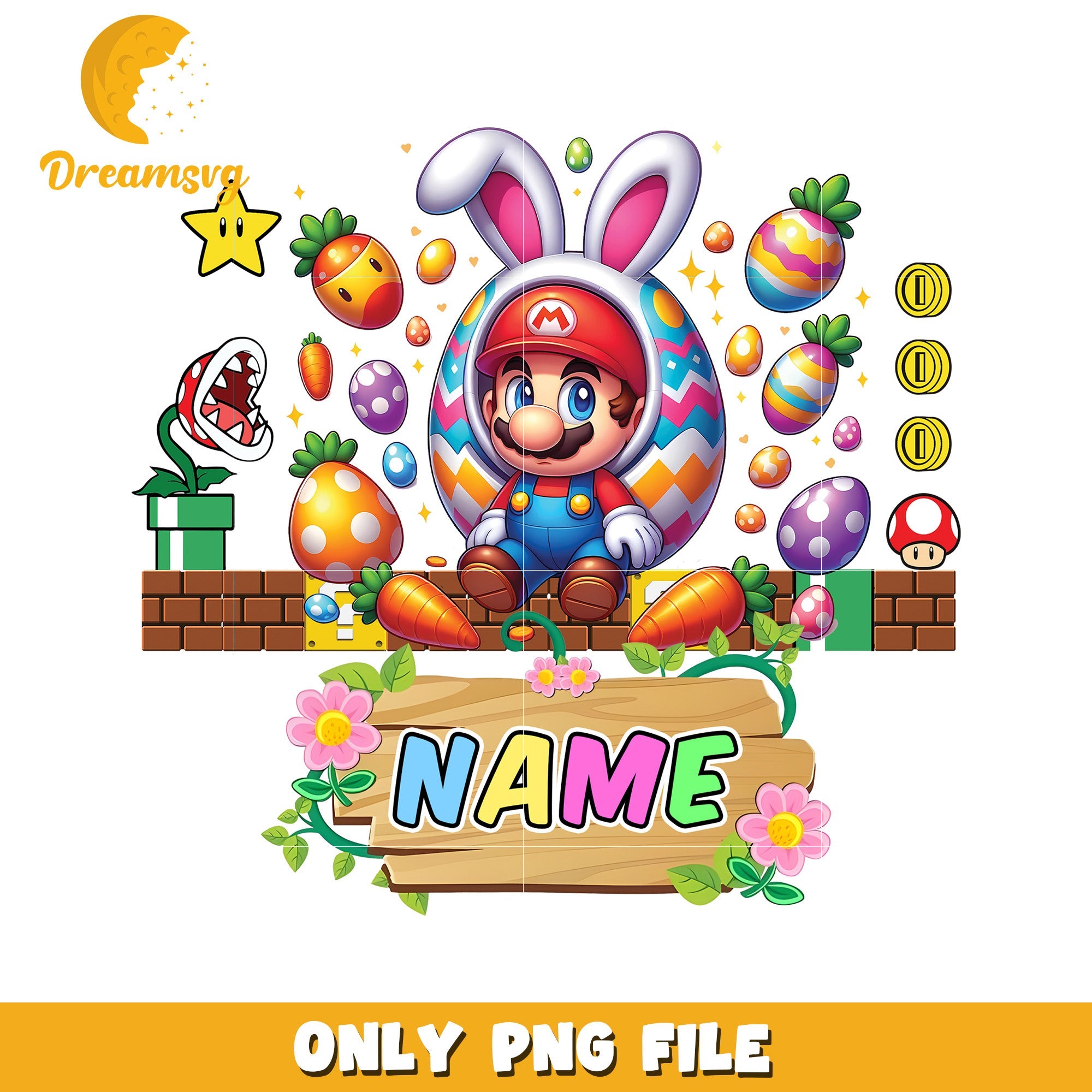 Easter Mario PNG Personalized Bunny Mario Image