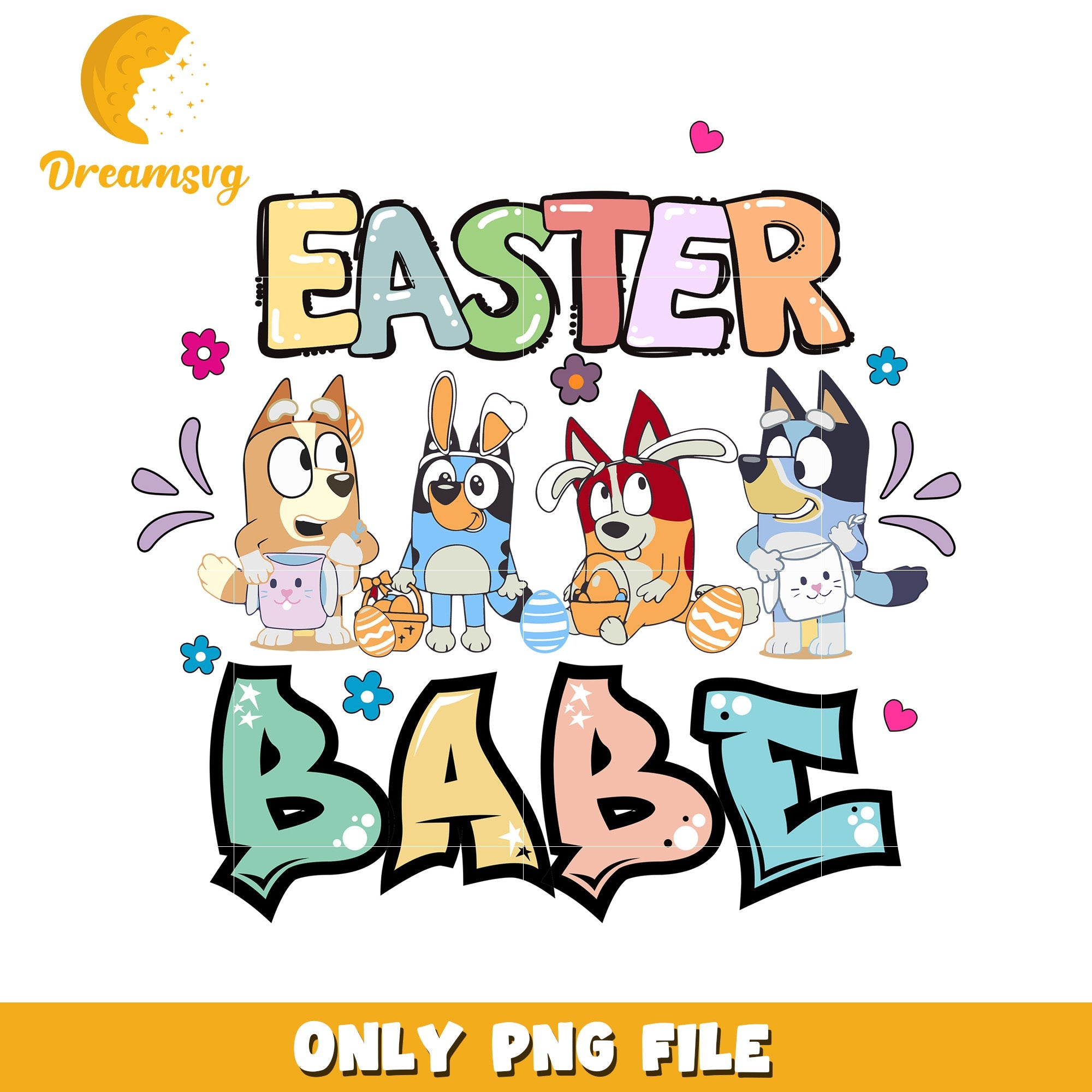 Easter babe bluey and friends png, easter bunny png, bluey png