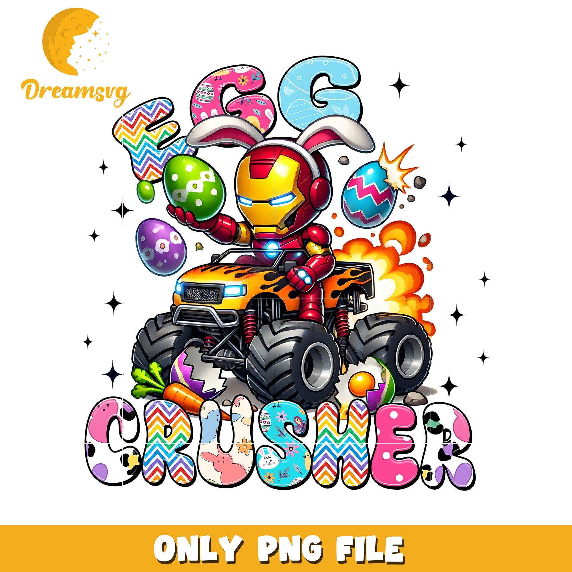 Exciting Bunny Racer Crushes Eggs in Colorful Adventure PNG – Printy Studio