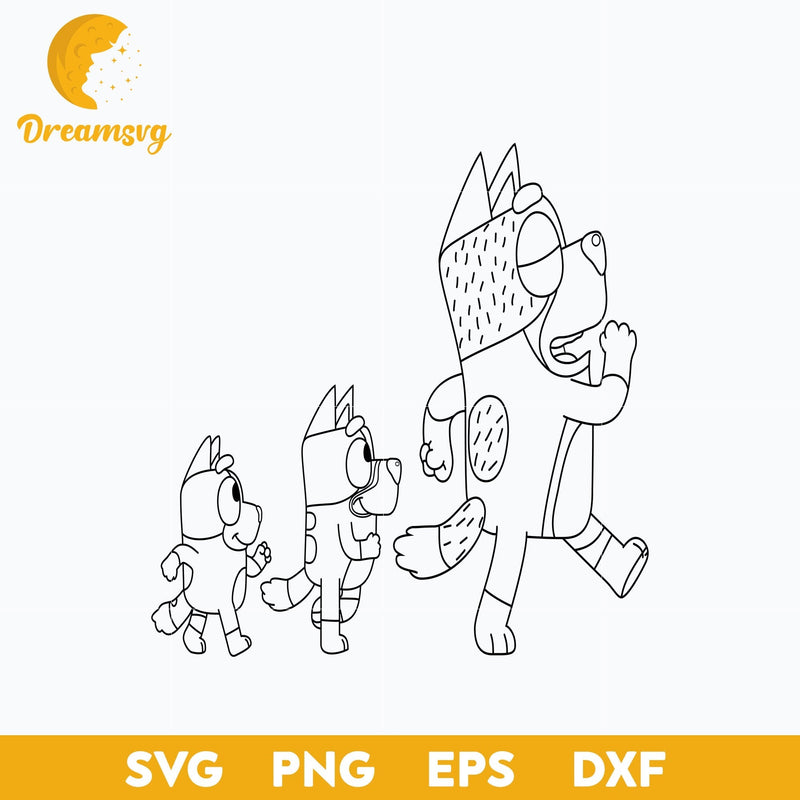 Family outline svg, Bluey Vector, Bluey Alphabeth, Bluey Cutfile, Blue