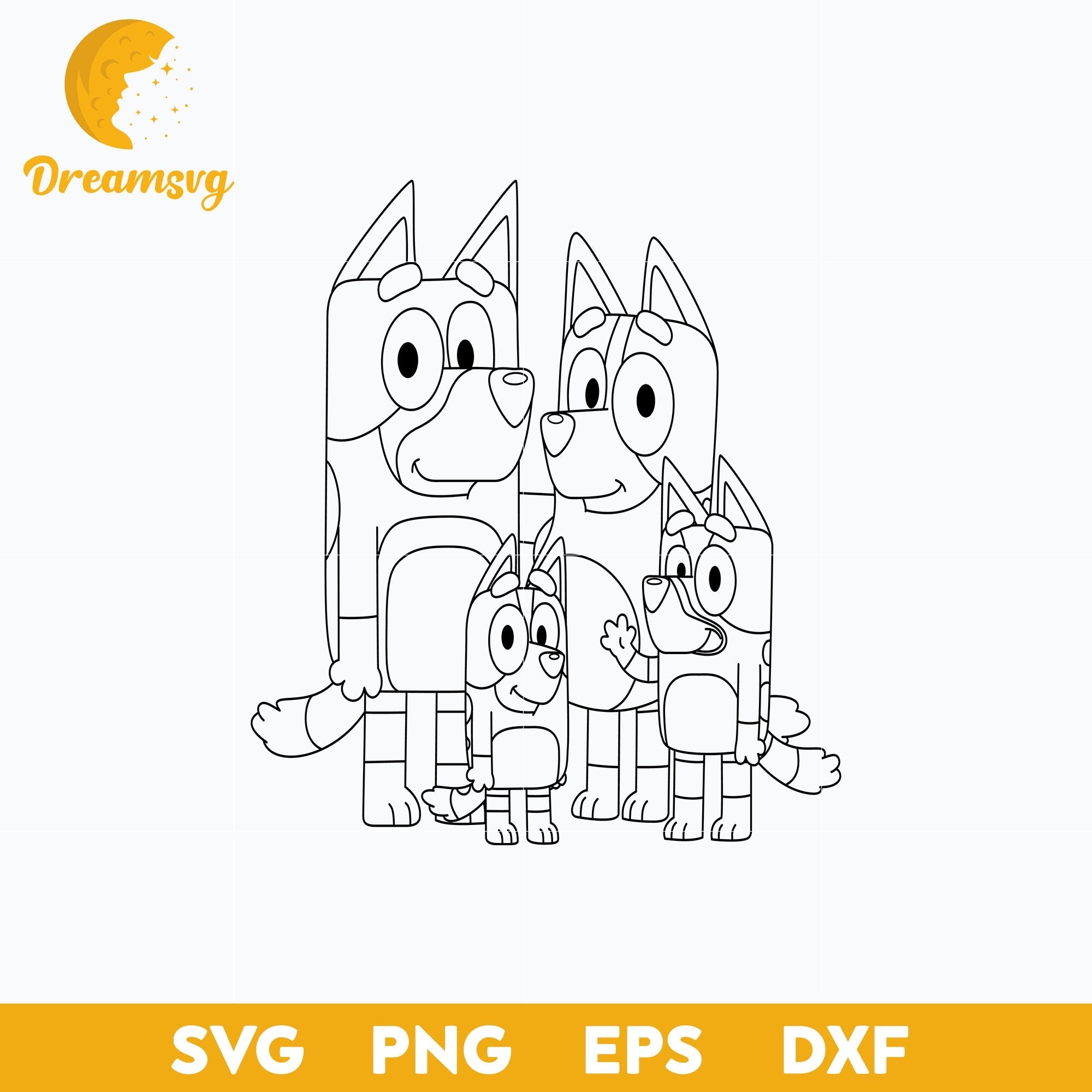 Family outline svg, Bluey Vector, Bluey Alphabeth, Bluey Cutfile, Blue