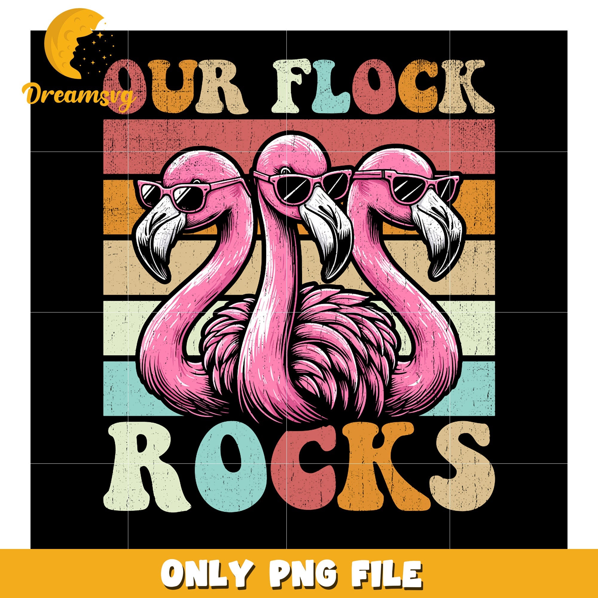 Flamingos Our Flock Rocks Retro PNG