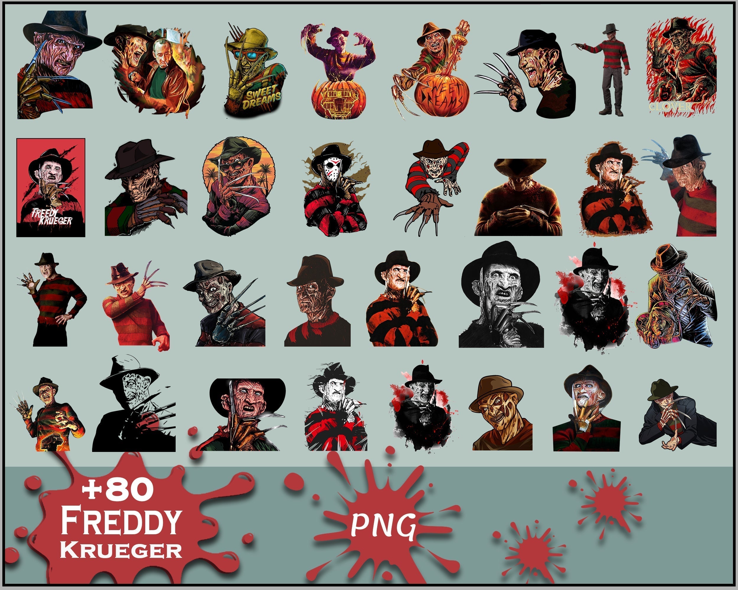 Freddy Krueger PNG Bundle, Freddy Krueger Halloween, Scary Halloween,