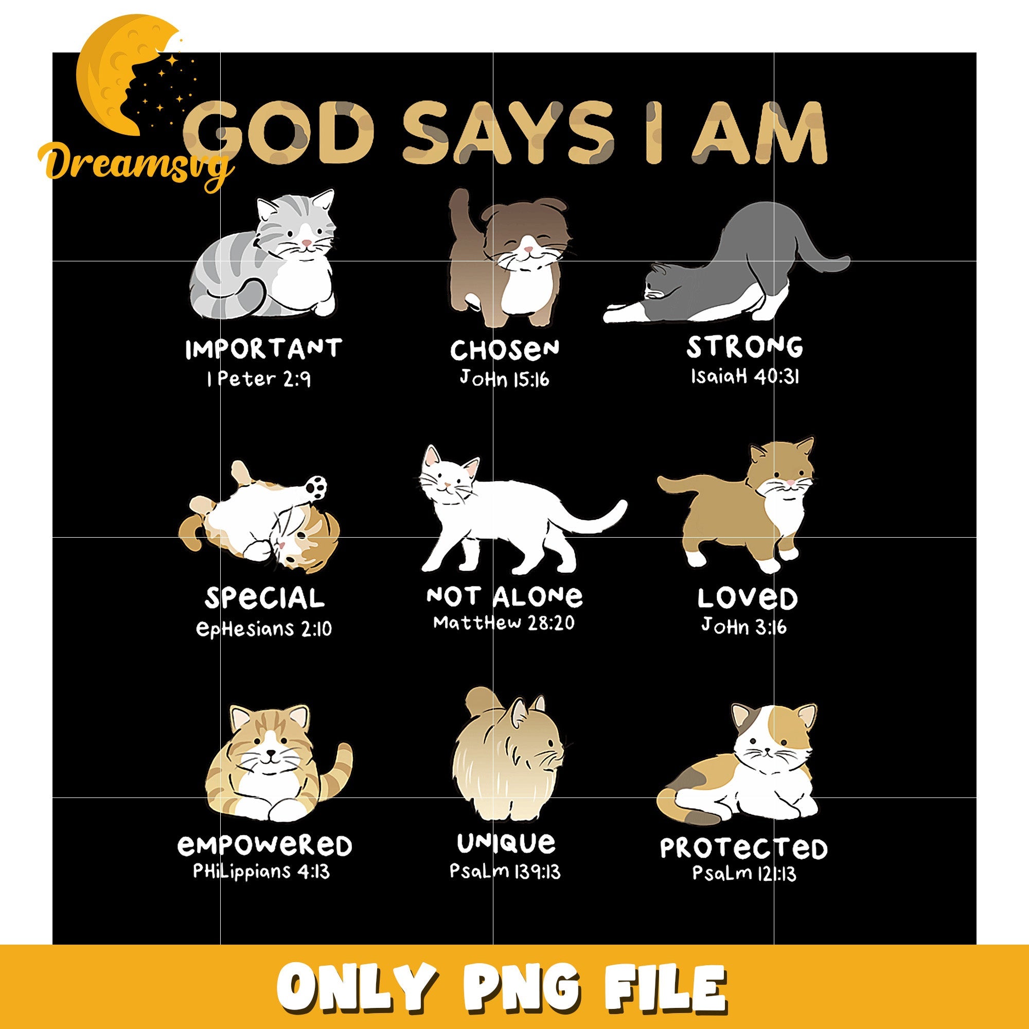 God Says I Am Cats PNG Bible Verses