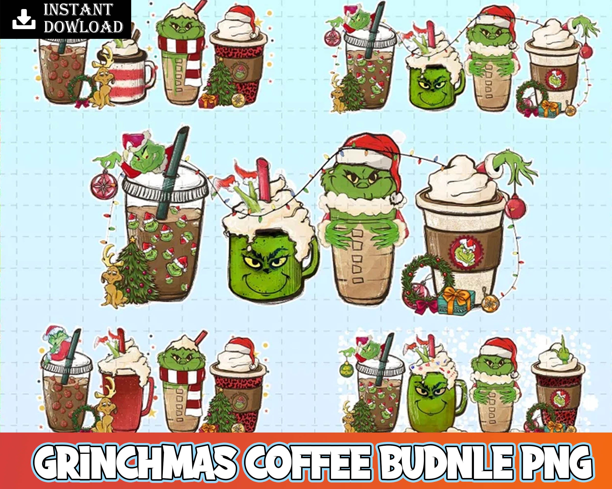 Grinchmas Coffee budnle, Christmas grinch cafe digital bundle, Designs
