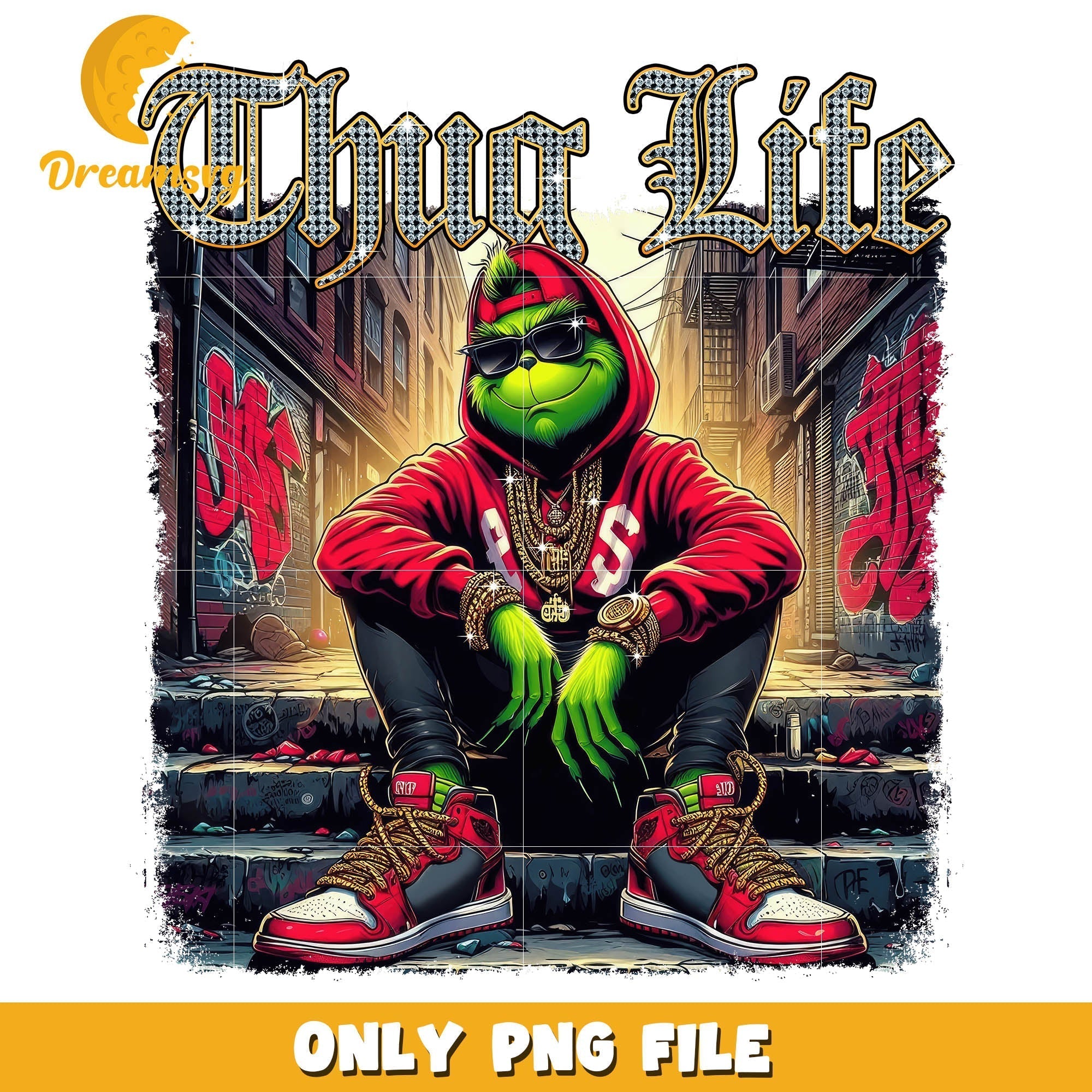 Grinch thug life street style png, grinch street signs png